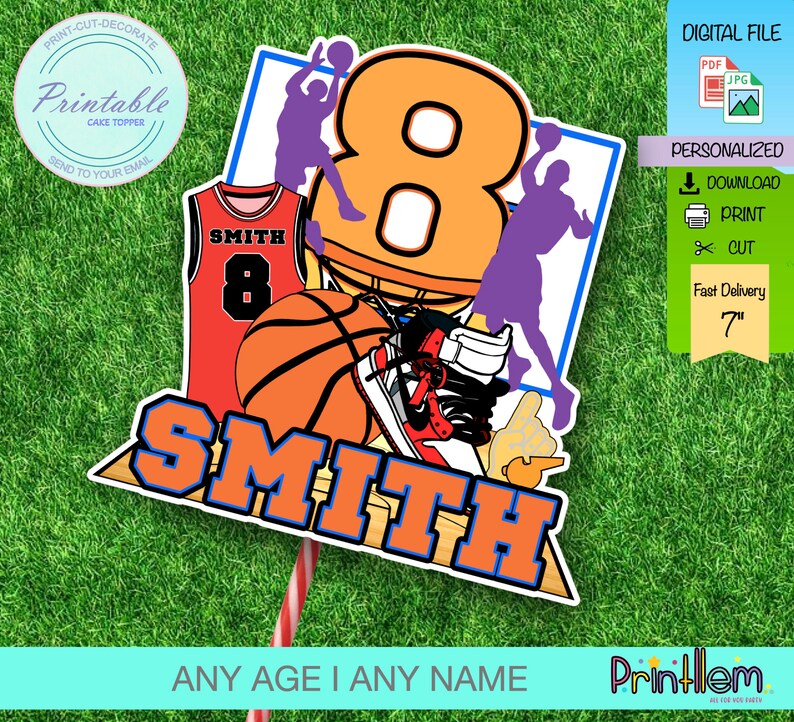 Personalized Basketball Cake Topper, Sports Birthday Party Decorations ...