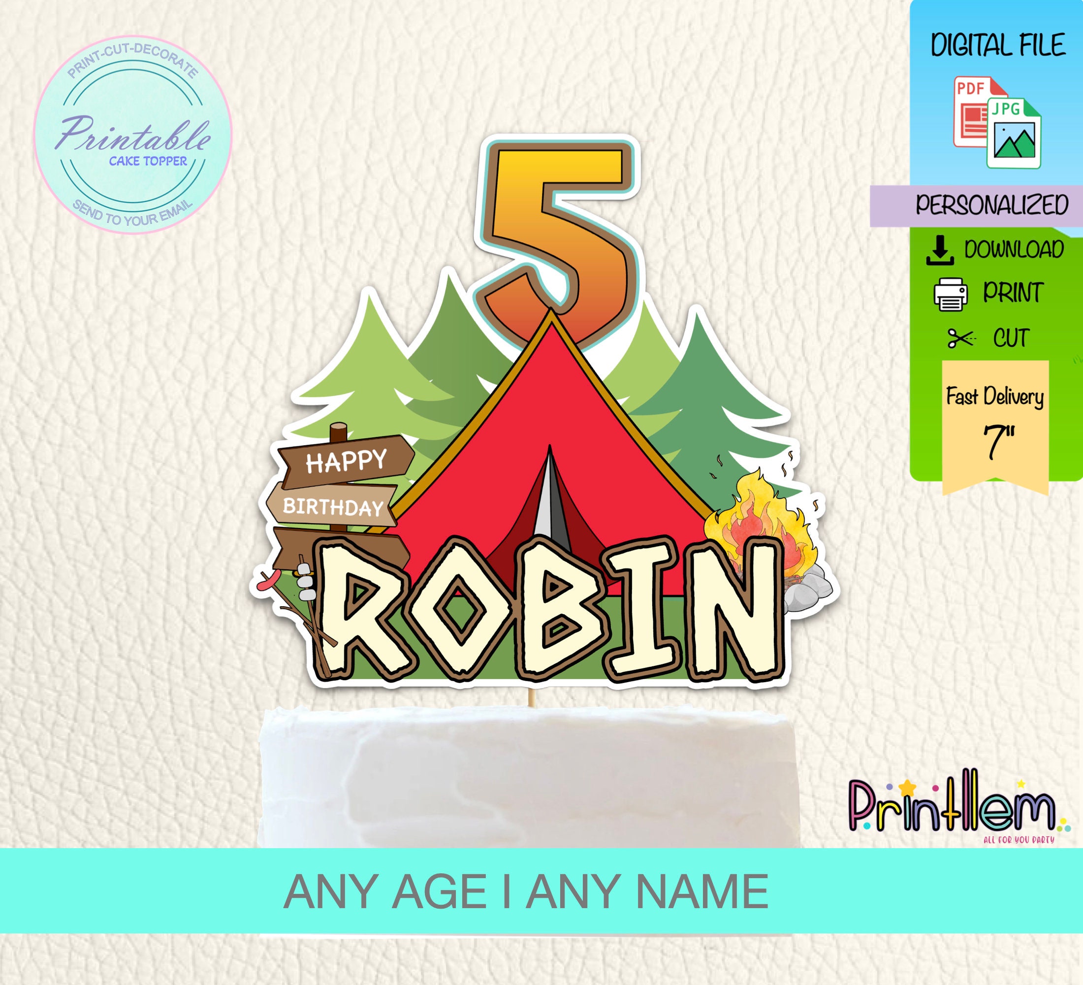 Camping Cake Topper Birthday Cake Topper Camp Decorations Printable ...