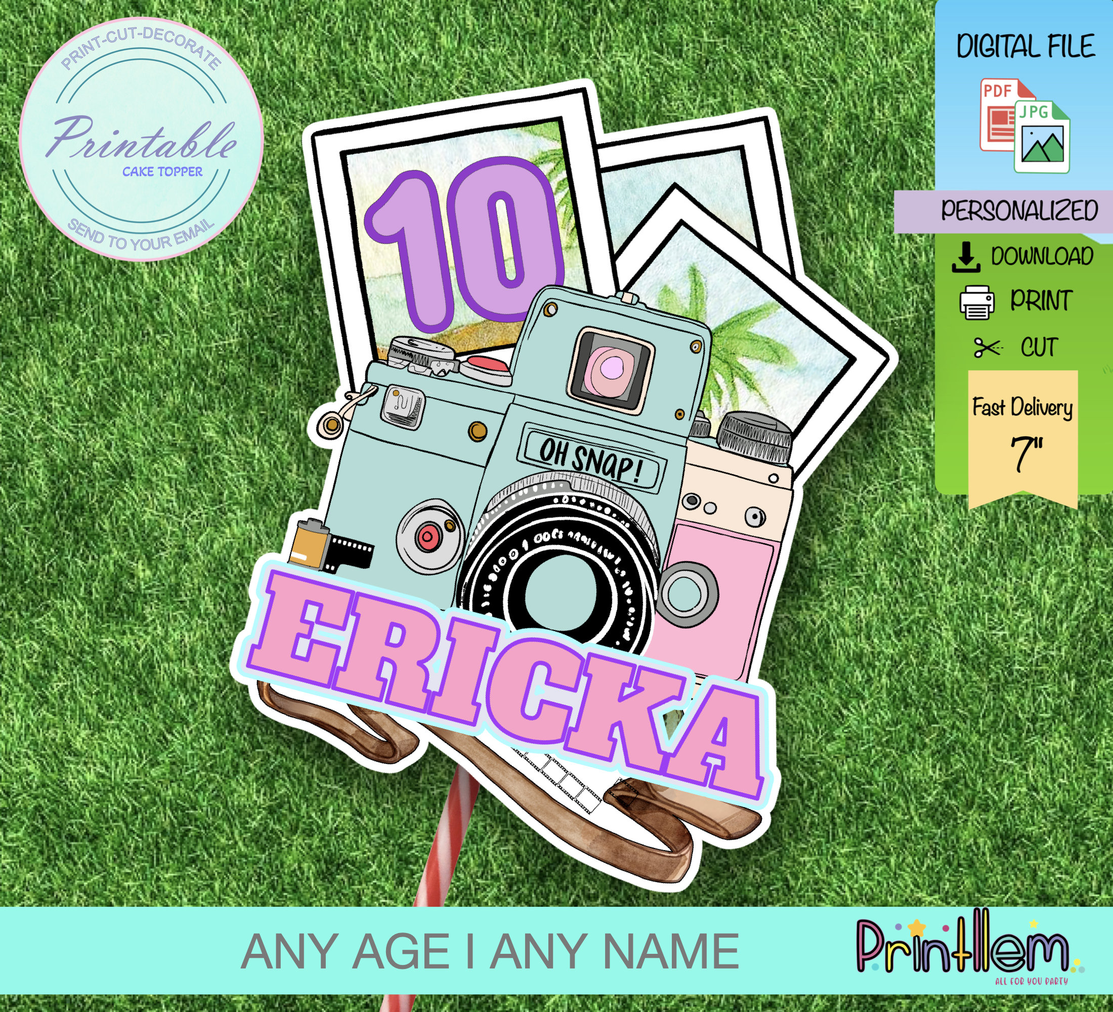 Camera Cake Topper Printable Photography Cake Decorations Personalized ...