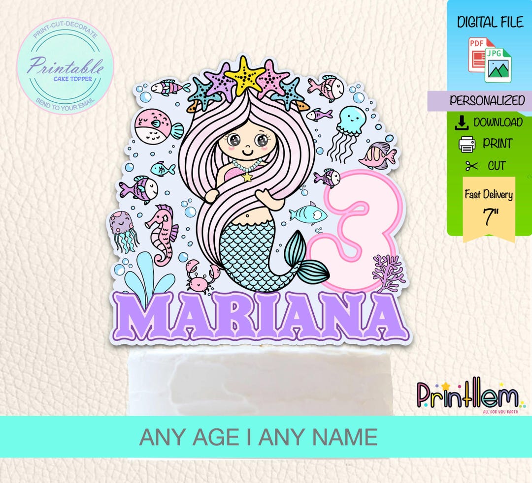 Mermaid Printable Cake Topper Mermaid Birthday Party Decorations ...