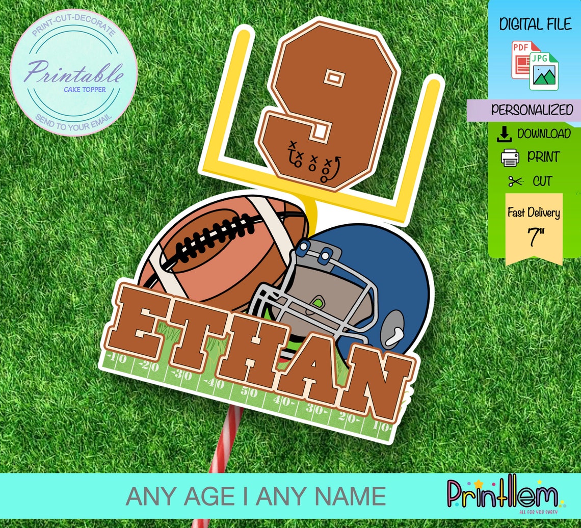Personalized Football Cake Topper Birthday Supplies, Printable Party ...
