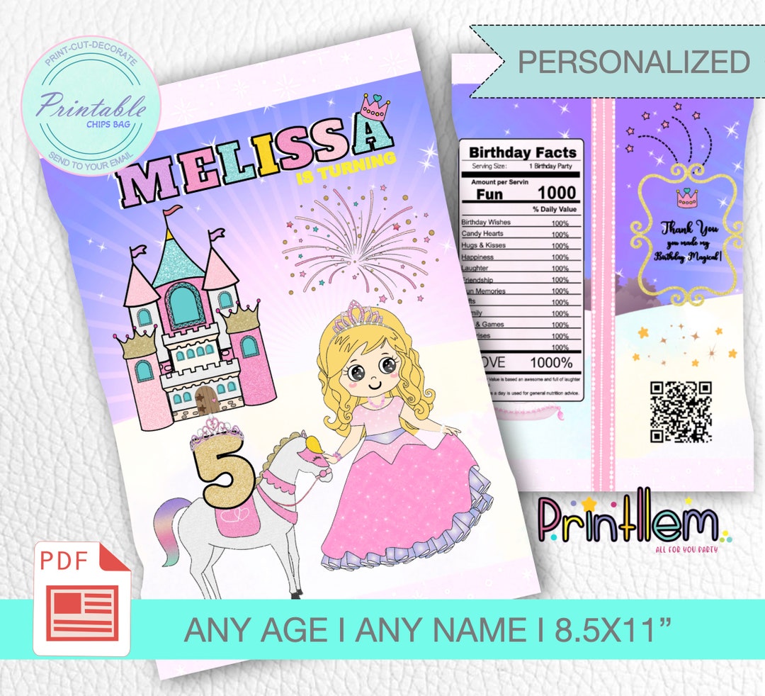 Princess Chips Bag Birthday Princess,party Favors Printable Princess ...