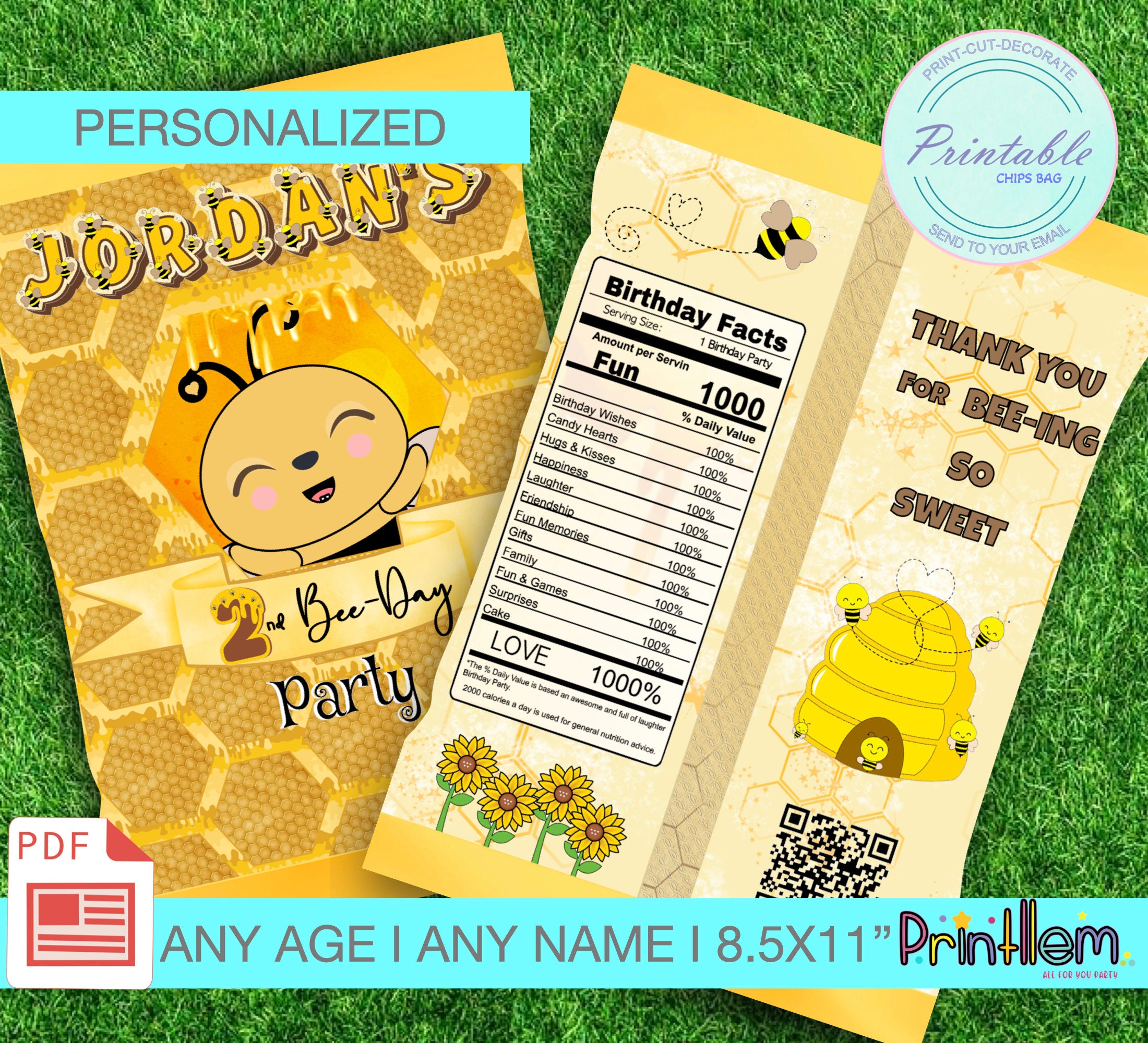 Personalized Bee Birthday Party Chip Bag Favors, Party Bugs Printable ...