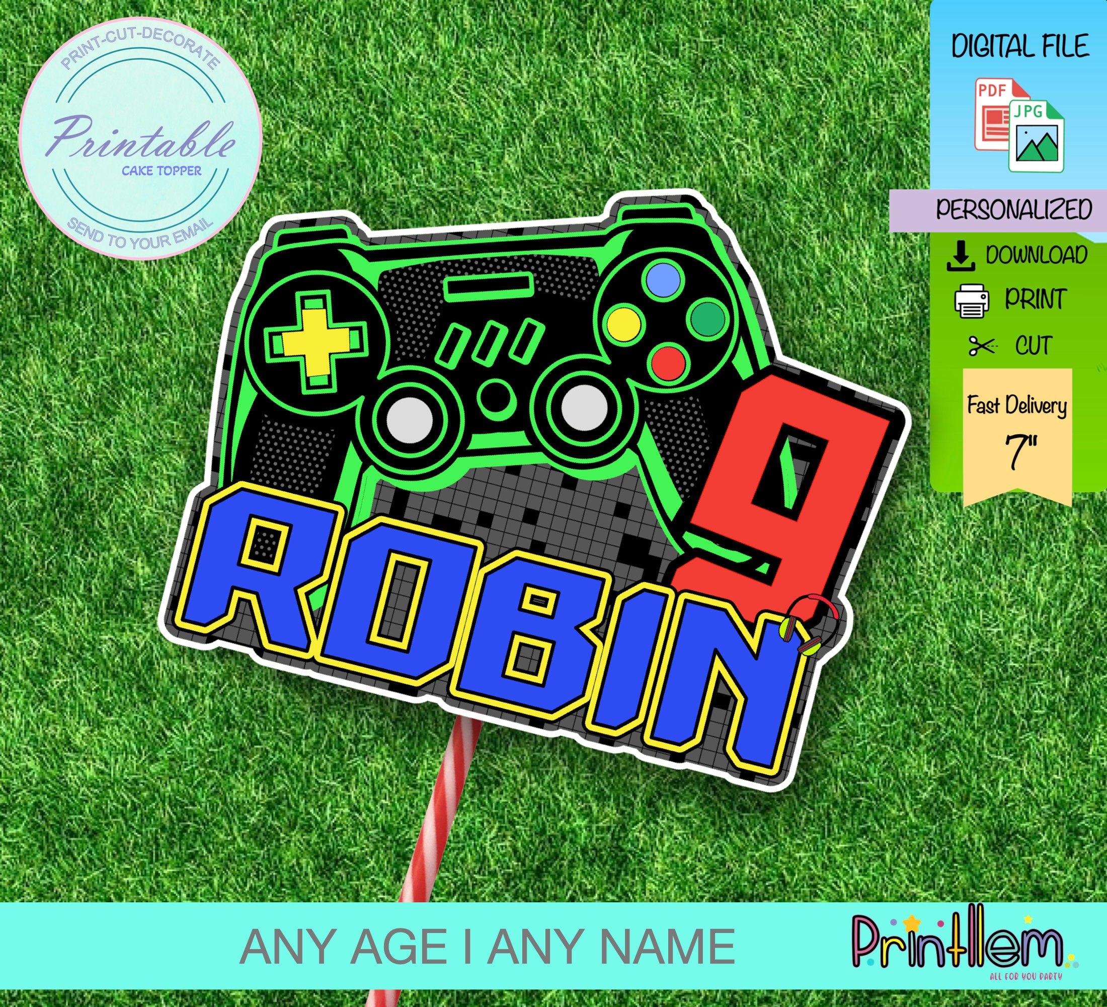 Videogame Cake Topper Personalized Controller Game Cake Topper Level up ...