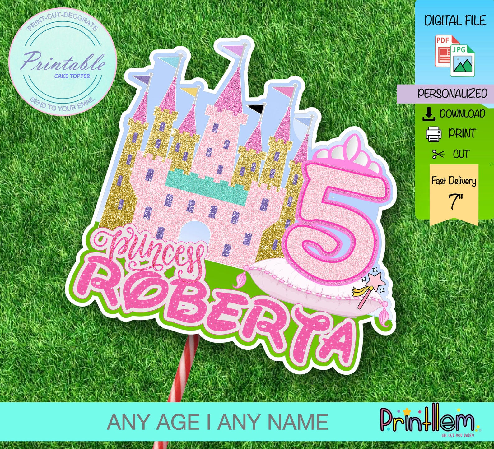 Princess Castle Cake Topperprintable Princess Cake Topper | Etsy