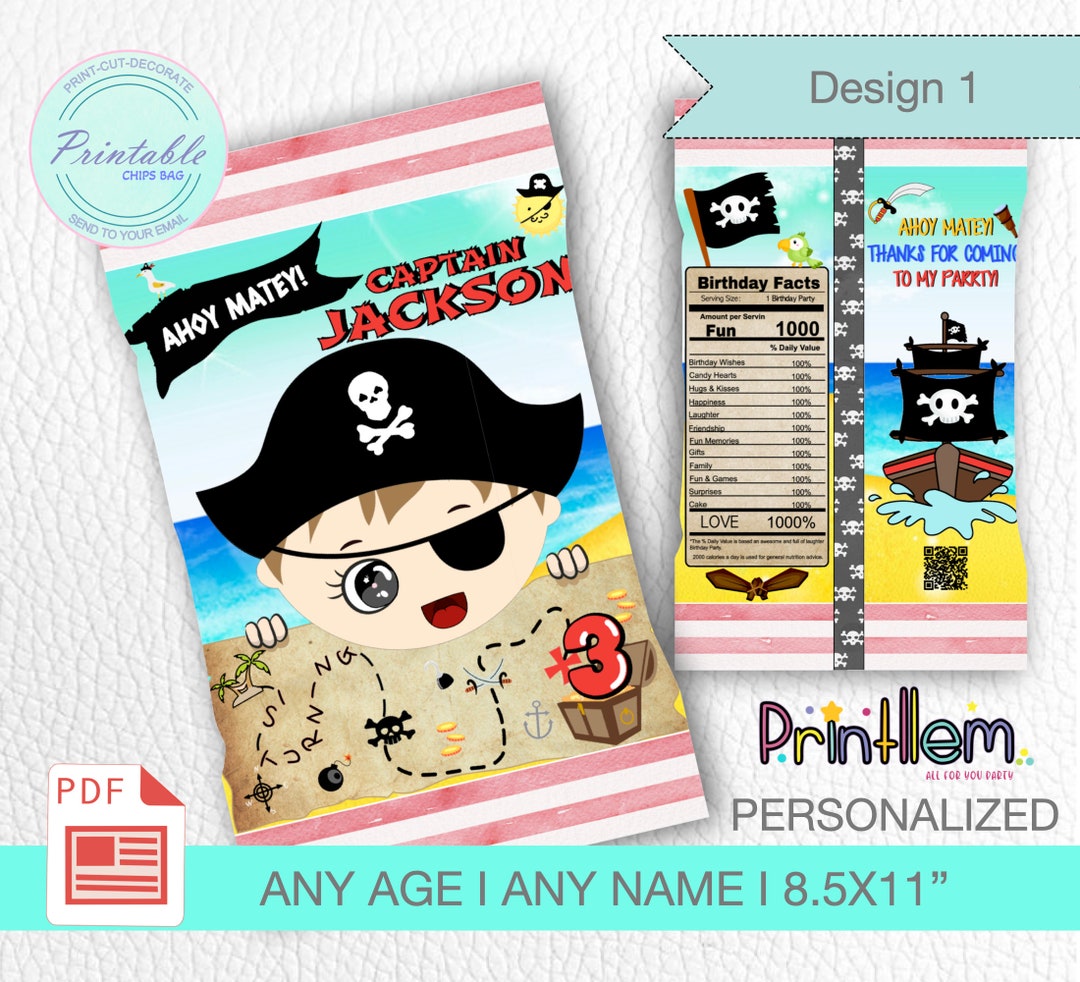Pirate Birthday Chip Bag,printable Pirate Chips Bag,pirate Party Favor ...