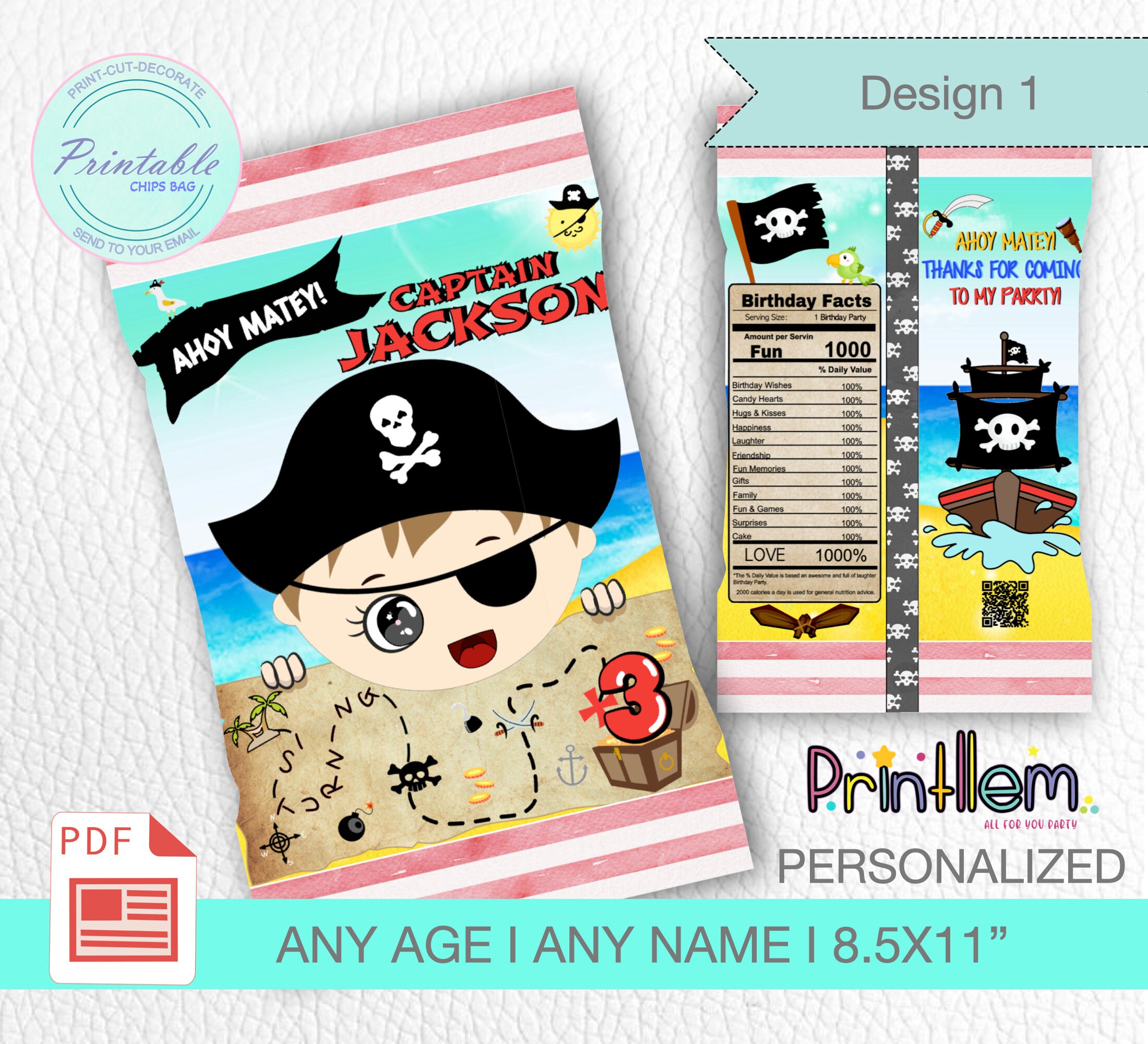 Pirate Birthday Chip Bag,printable Pirate Chips Bag,pirate Party Favor ...