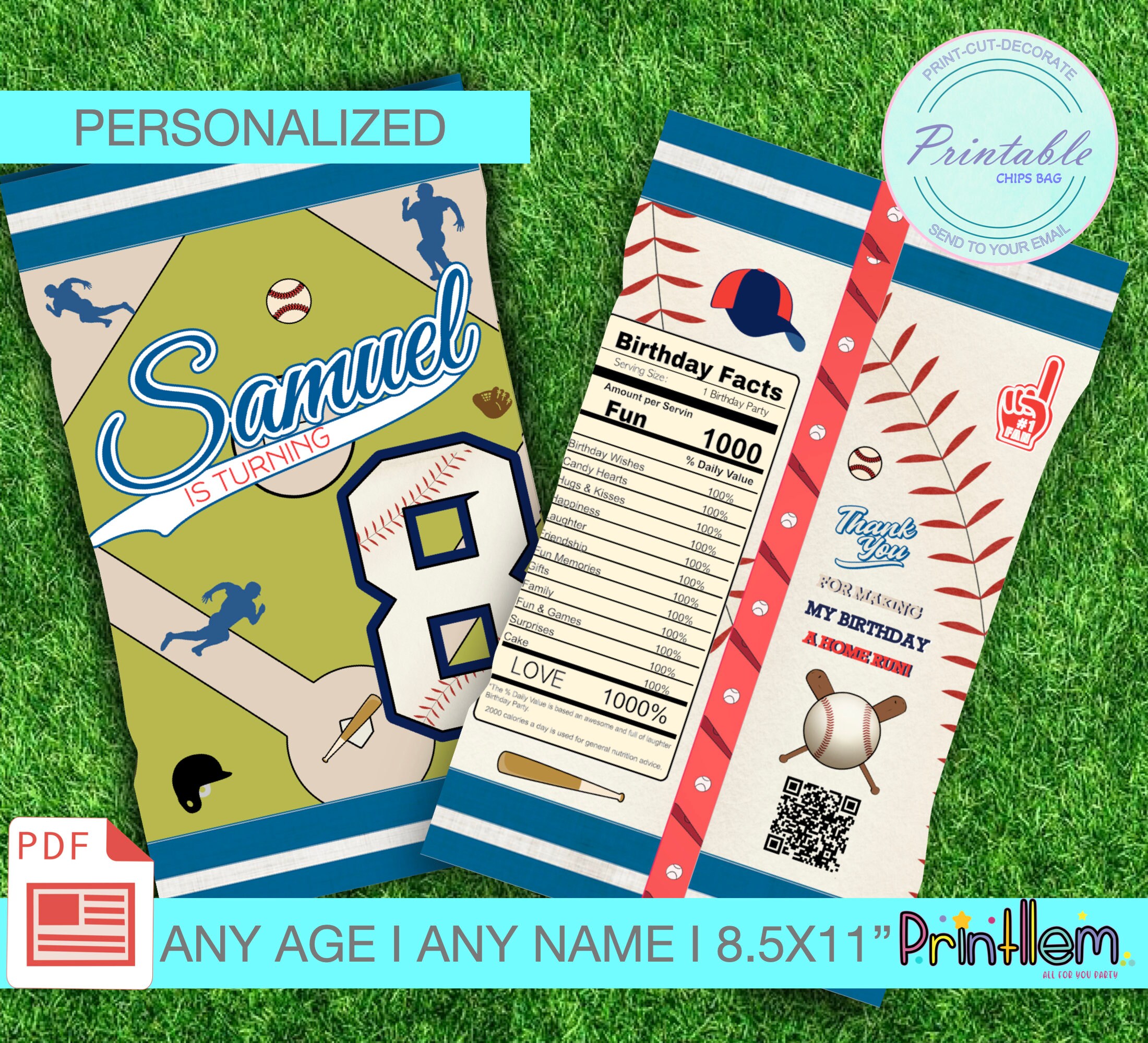 Baseball Chips Bag Printable Baseball Candy Bag Personalized Baseball ...