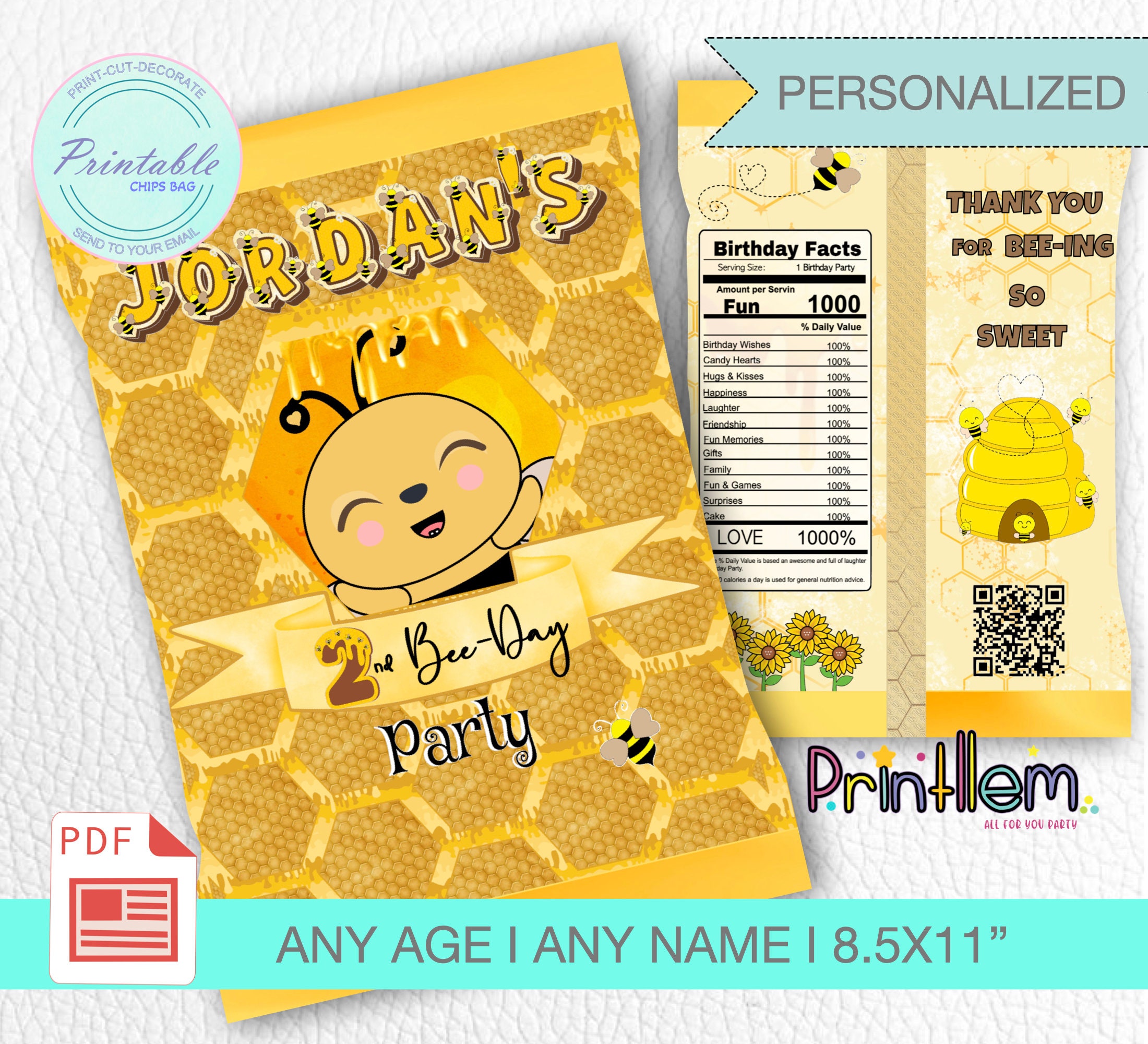 Personalized Bee Birthday Party Chip Bag Favors, Party Bugs Printable ...