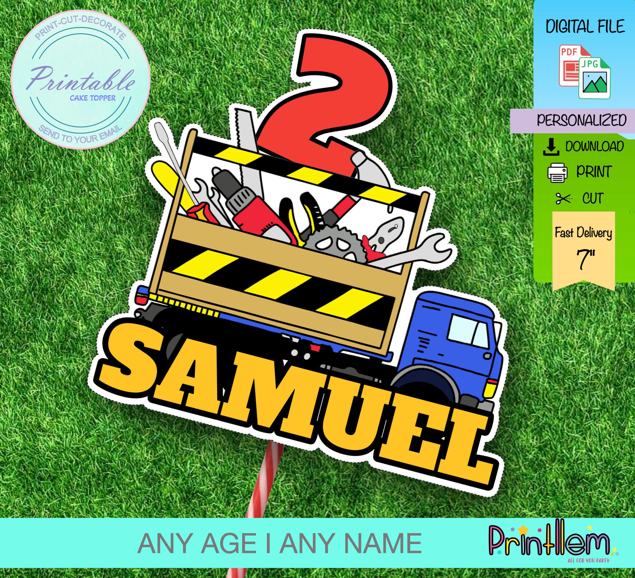 Tools Truck Box Cake Topper Printable Construction Cake Topper ...