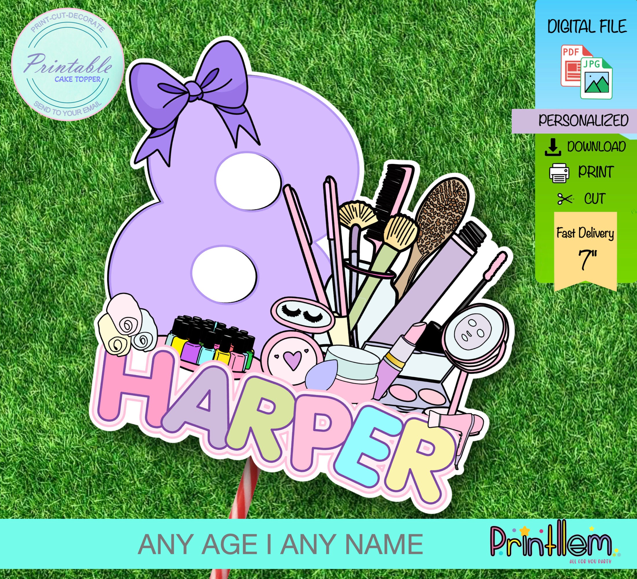 Makeup Cake Topper Printable Spa Party Cake Topper Spa Centerpieces ...