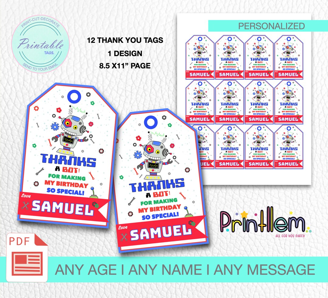 Robot, Personalized Robot Party Favor Tags, Birthday Thank You Tags ...