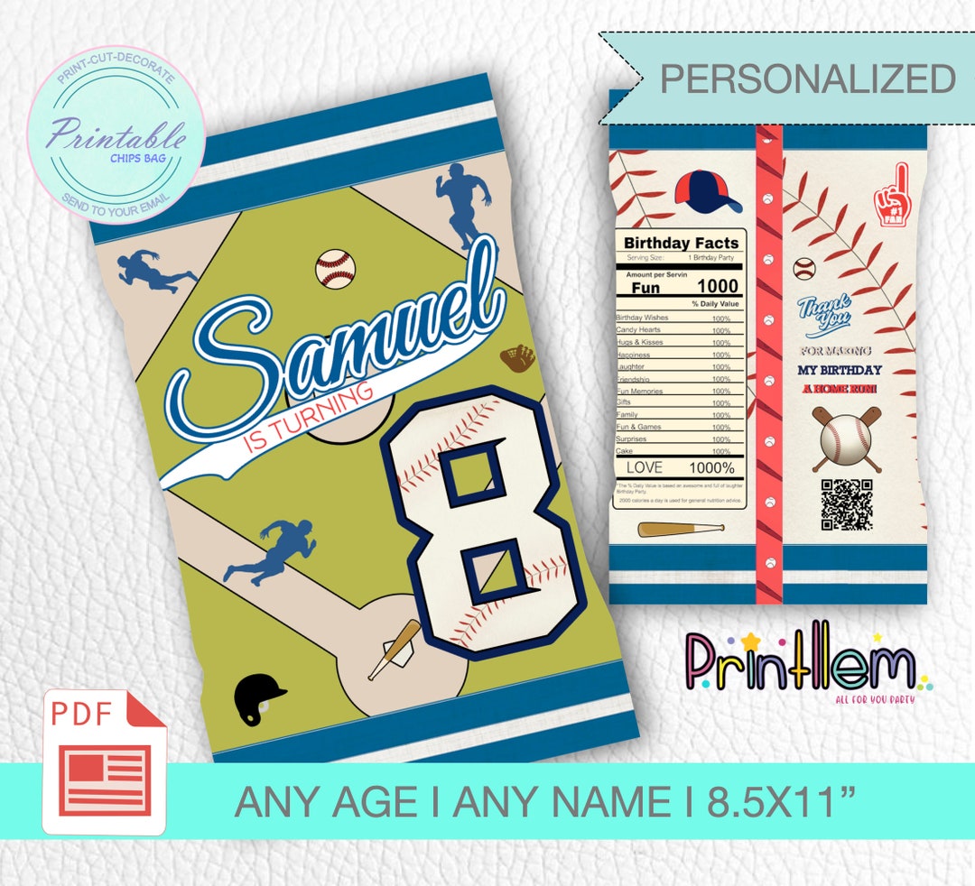 Baseball Chips Bag Printable Baseball Candy Bag Personalized Baseball ...