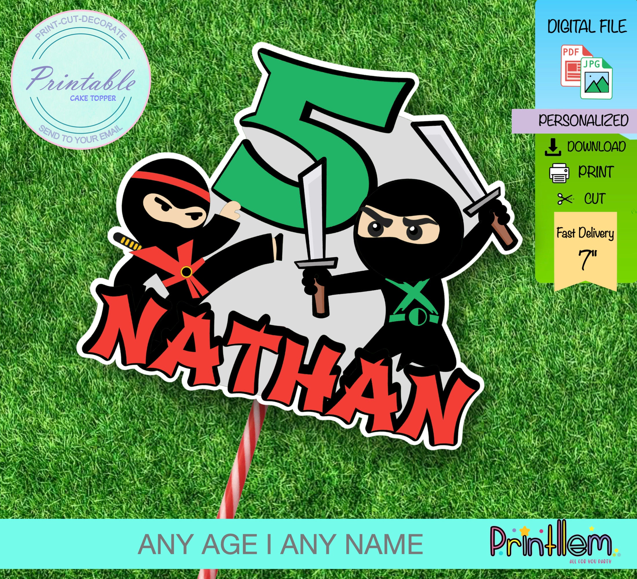 Personalized Ninja Cake Topper Printable Ninja Cake Decorations Ninja ...