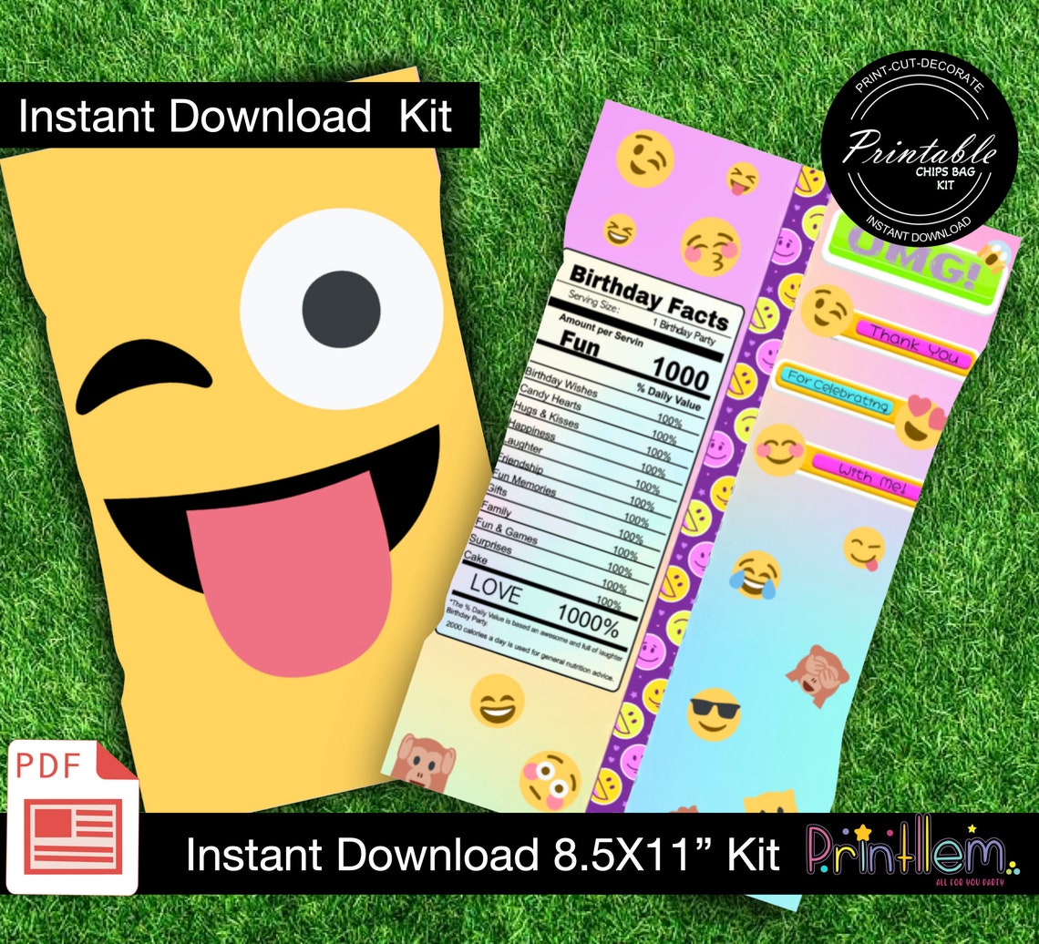 Kit Emoji Chips Bag Emoji Chip Bag Birthday Emoji Party Favors ...