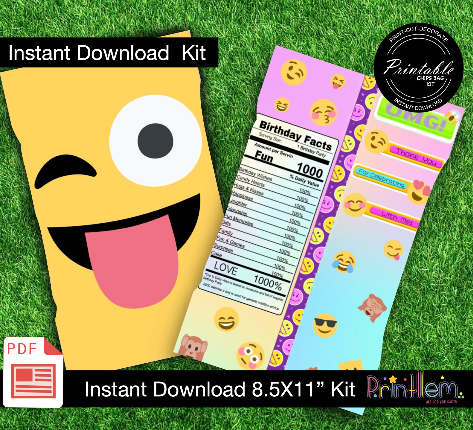 Kit Emoji Chips Bag Emoji Chip Bag Birthday Emoji Party Favors ...
