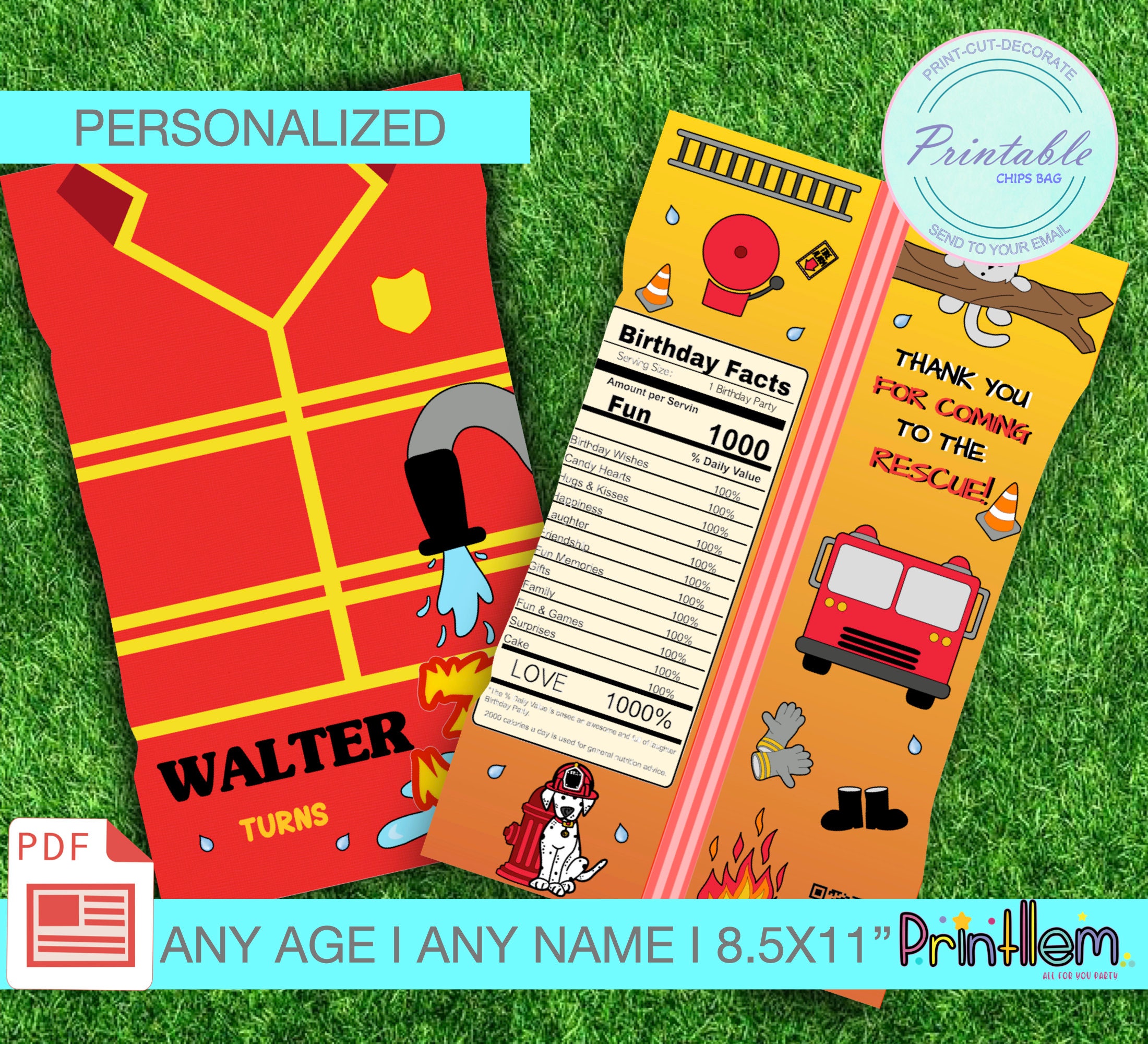 Fireman Birthday Chip Bag Printable Firefighter Birthday Chip Bag ...