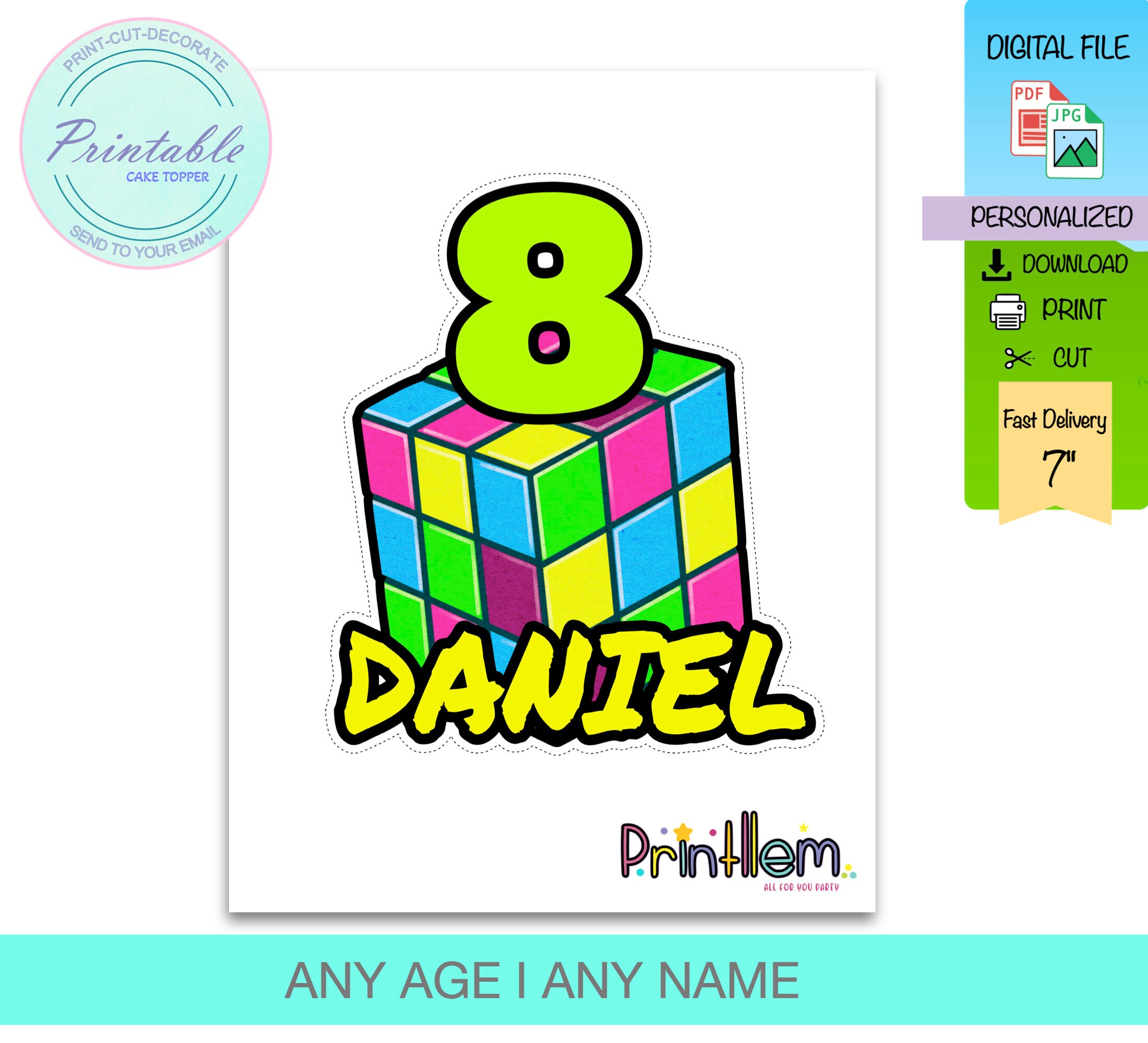 Rubik Cake Topper Printable Rubik Cube Cake Topper Personalized Cake ...