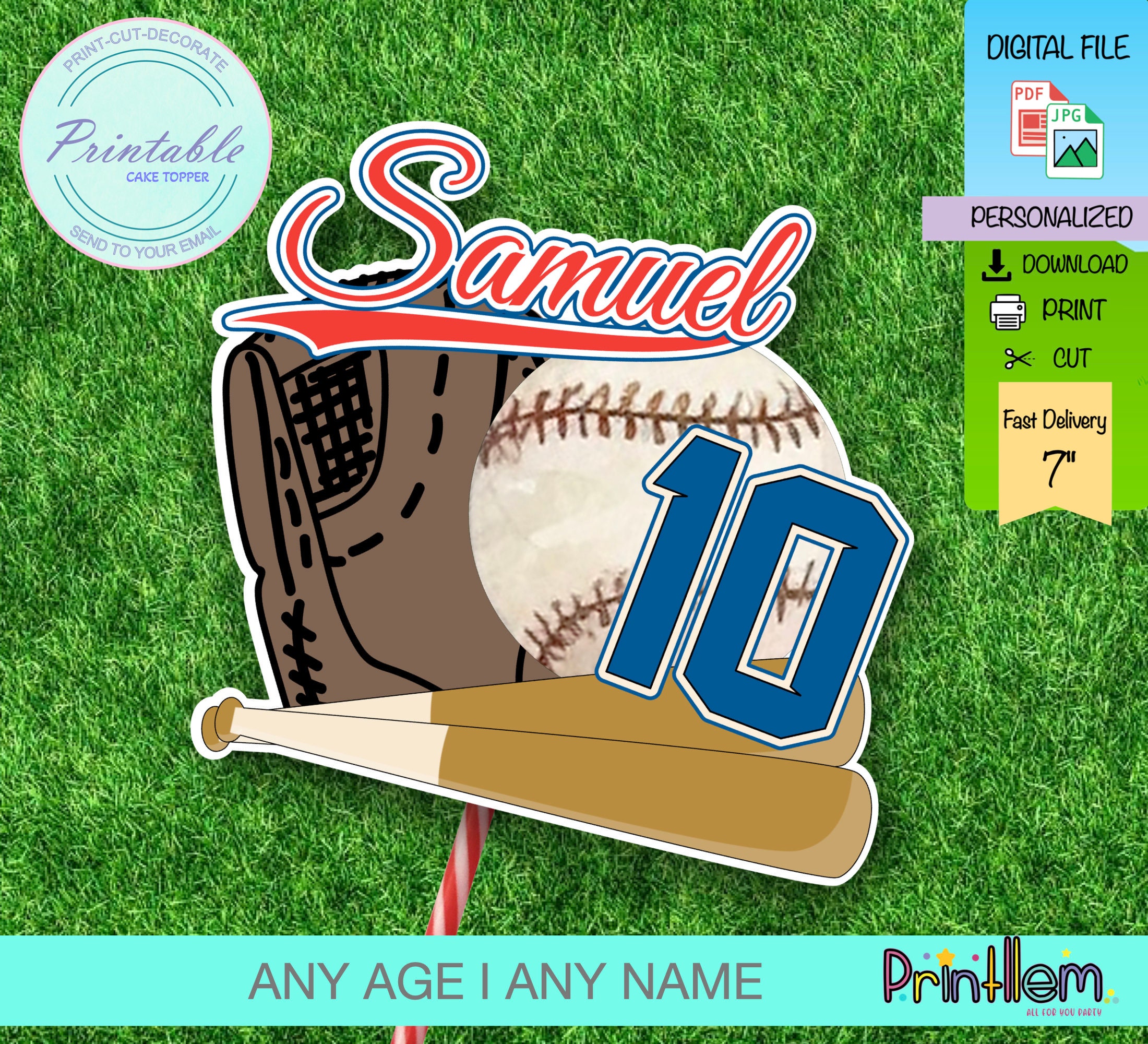 Baseball Cake Topper Printable Baseball Cake Topper Sports Personalized ...