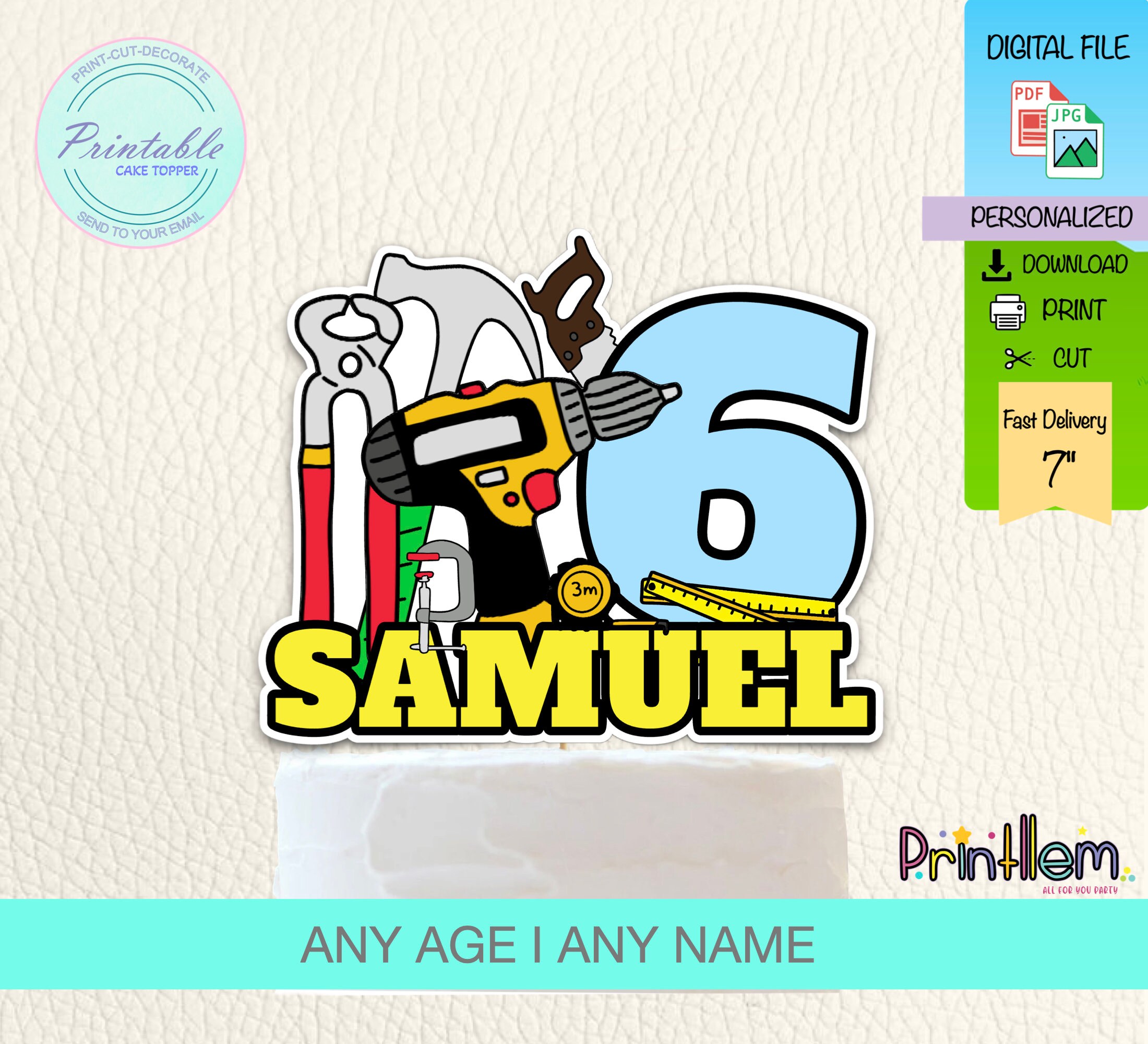 Printable Tools Cake Topper Handyman Cake Topper Construction Cake ...