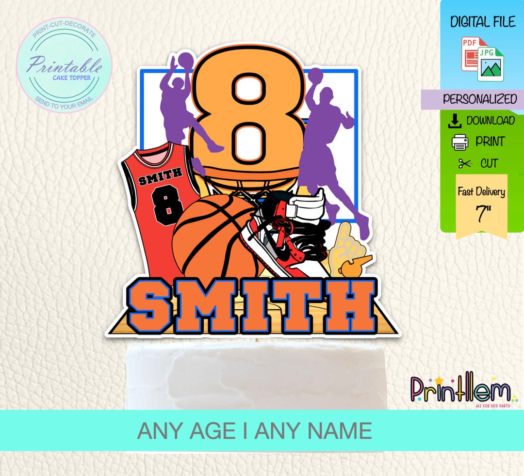 Printable Cake Topper Basketball Personalized Sports Cake Topper ...