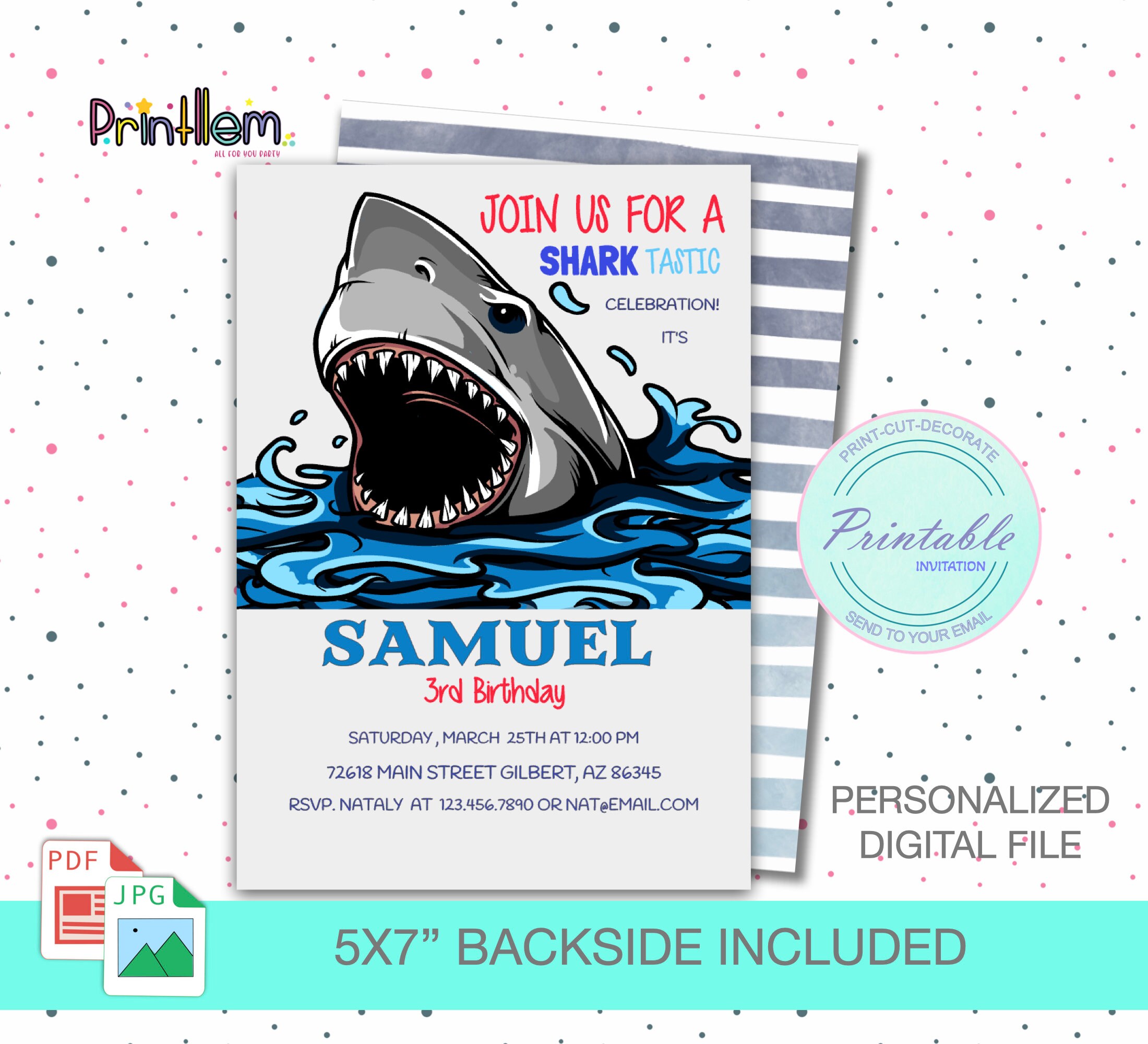 Shark Invitation, Shark Printable Birthday Invite,under the Sea Ocean ...