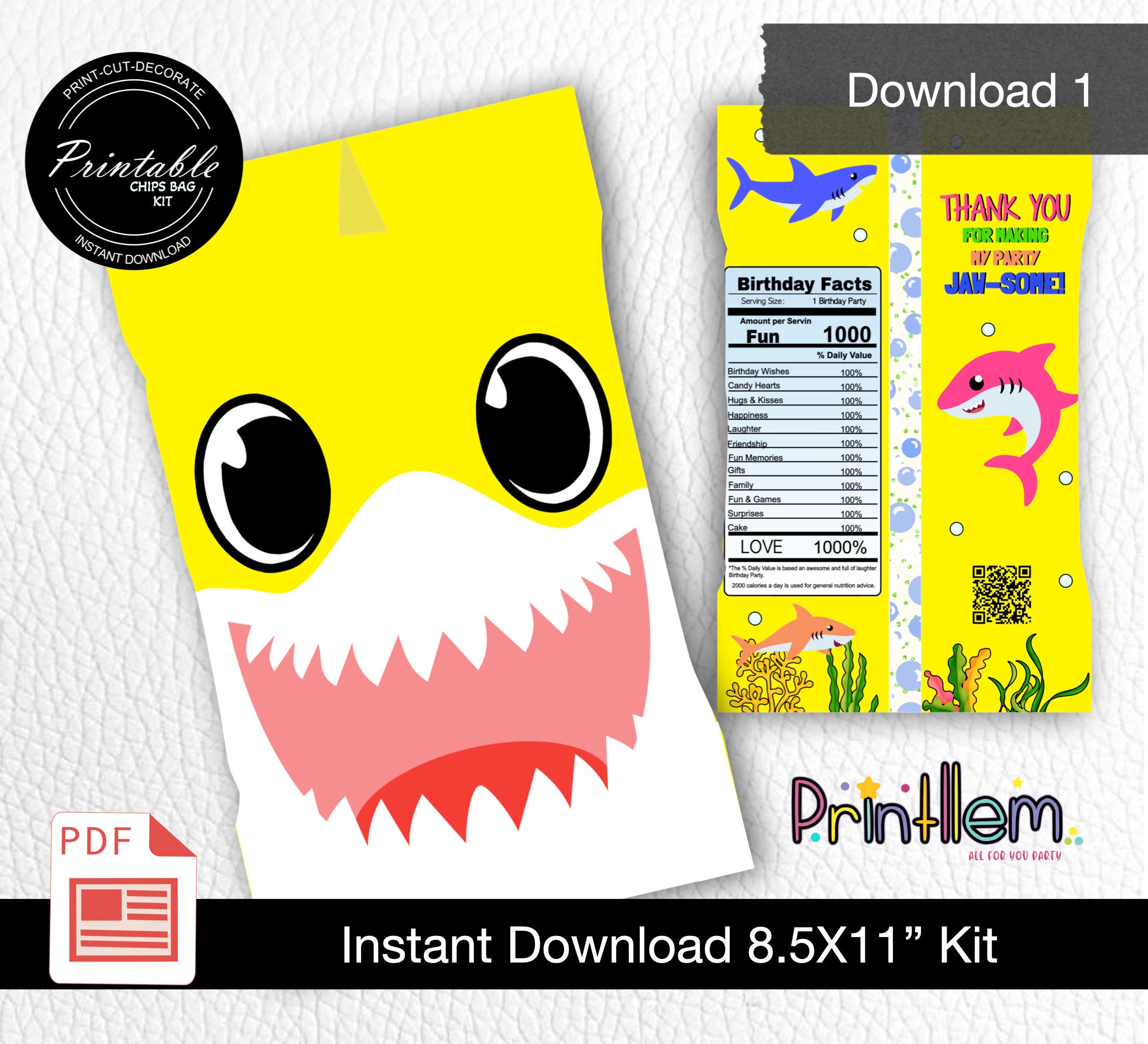 Kit Shark Chips Bag Shark Chip Bag Birthday Shark Party Favors ...