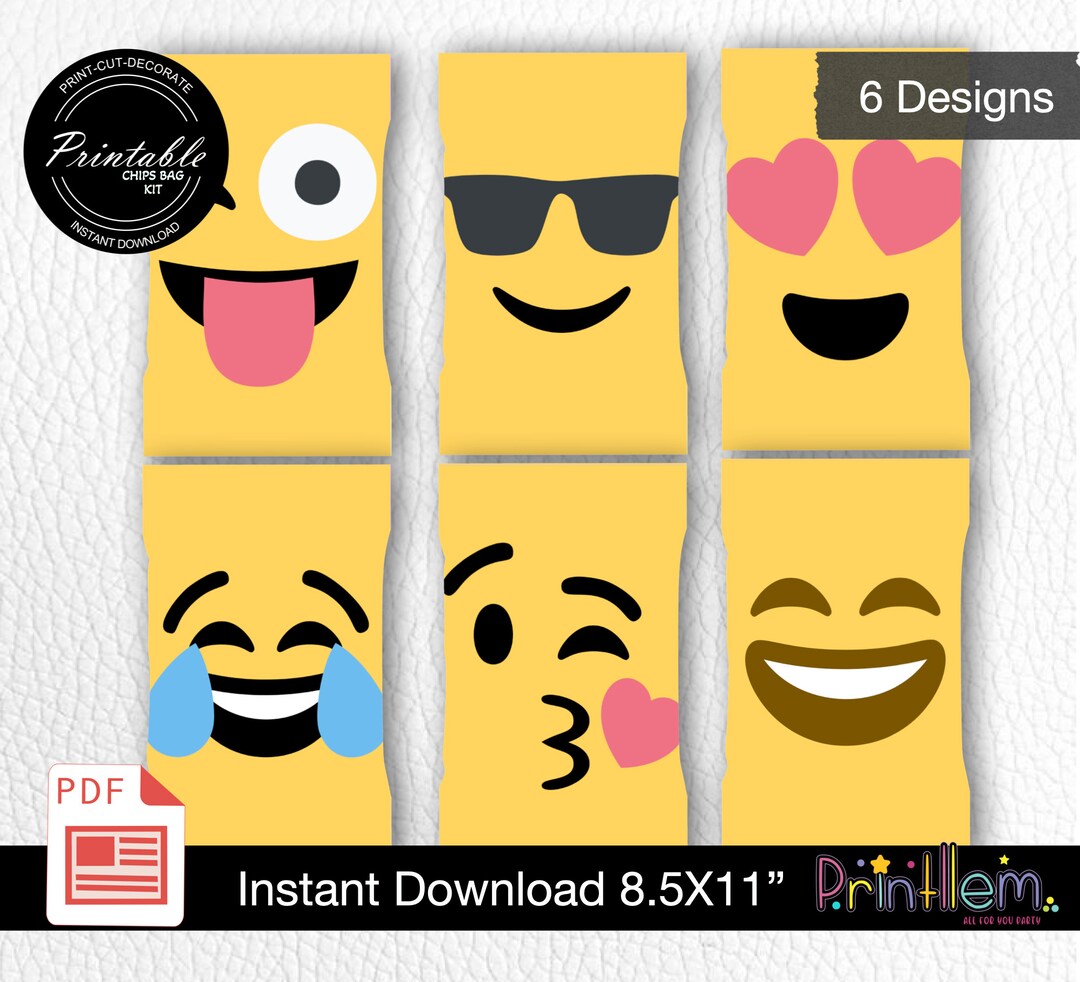 Kit Emoji Chips Bag Emoji Chip Bag Birthday Emoji Party Favors ...