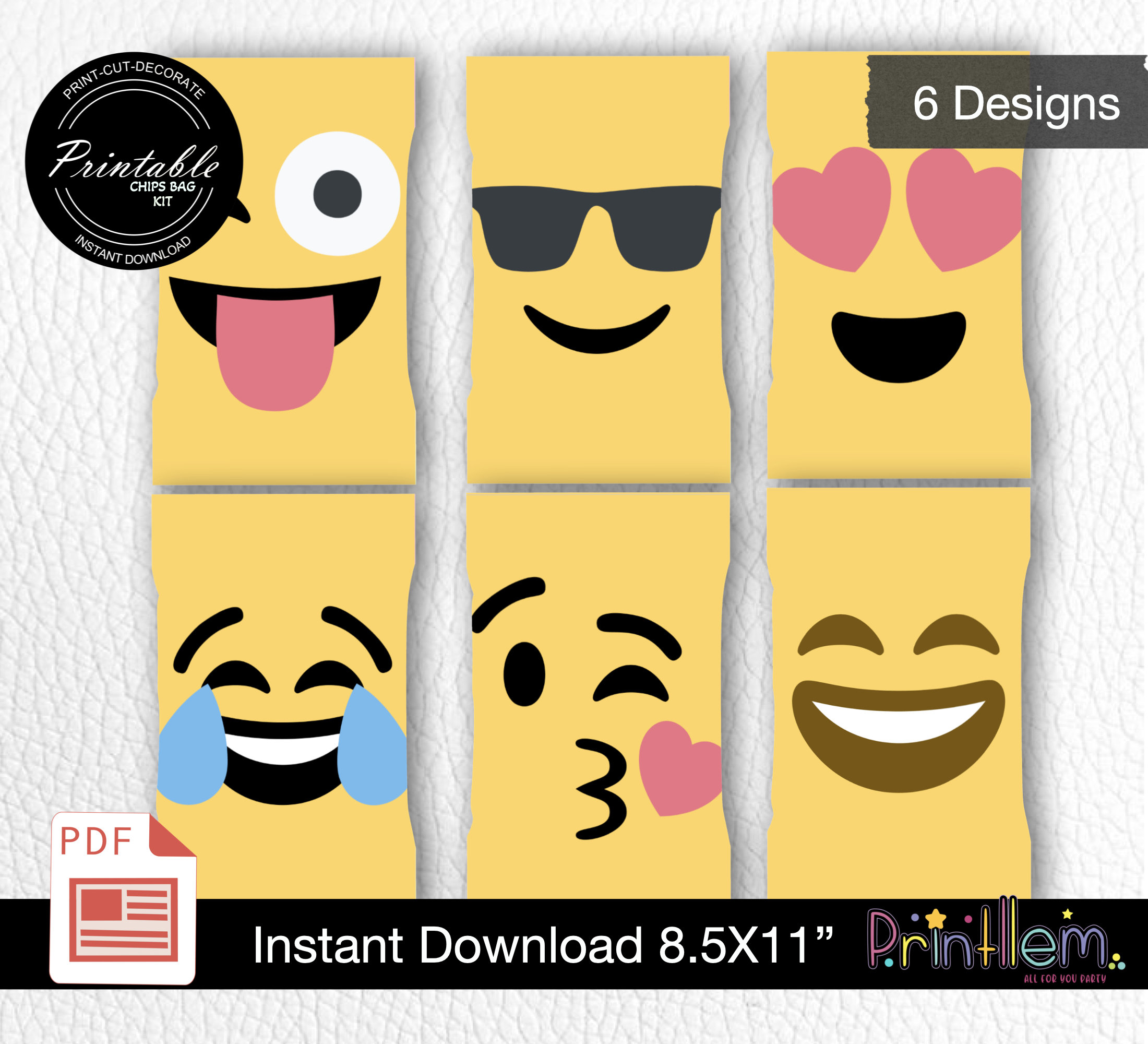 Kit Emoji Chips Bag Emoji Chip Bag Birthday Emoji Party Favors ...