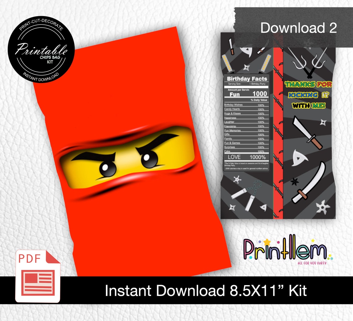 Ninja Chip Bag Printable Ninja Birthday Party Ninja Bundle Party Favors ...