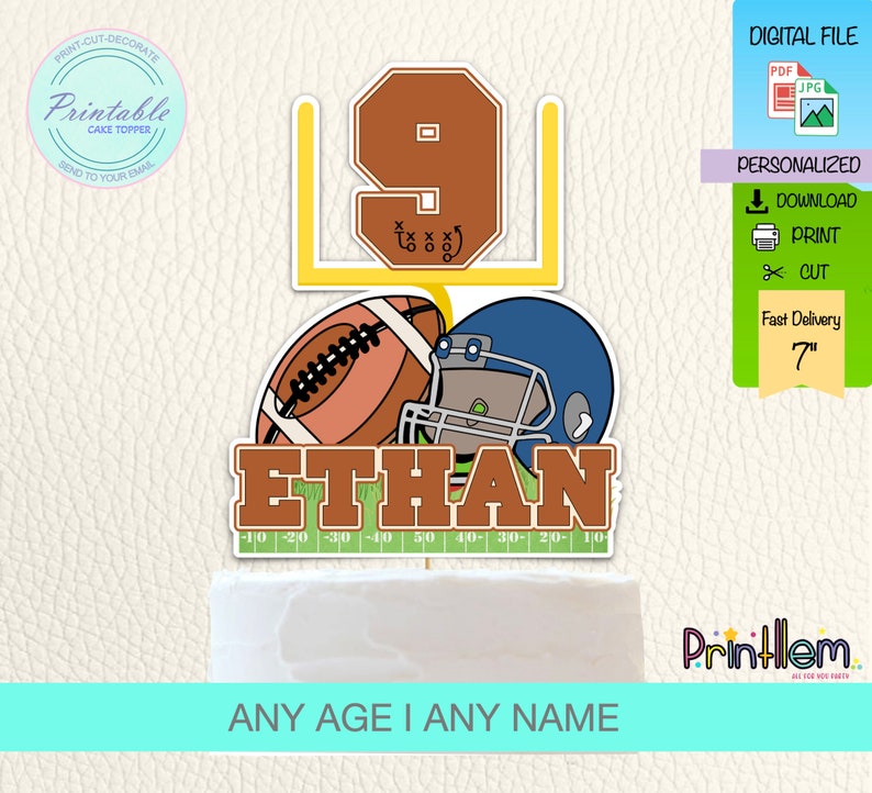 Personalized Football Cake Topper Birthday Supplies, Printable Party ...