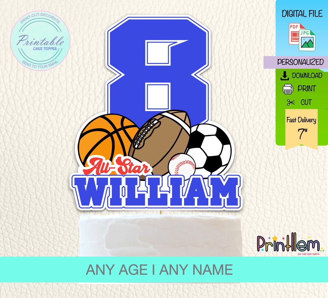 Personalized Sports Birthday Cake Topper All Star Party Supplies I ...