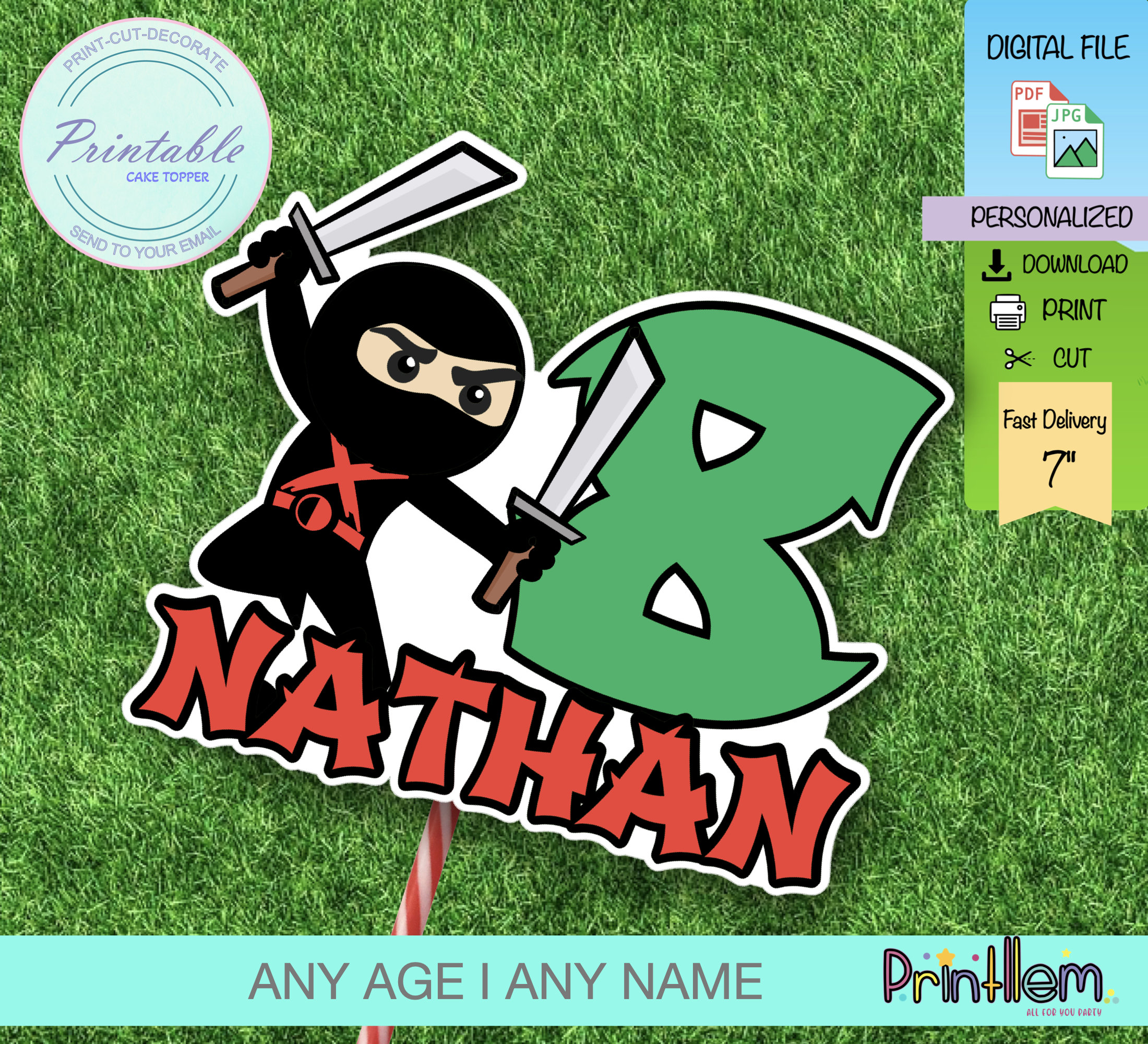 Ninja Cake Topper Printable Cake Topper Ninja Birthday Party Ninja ...