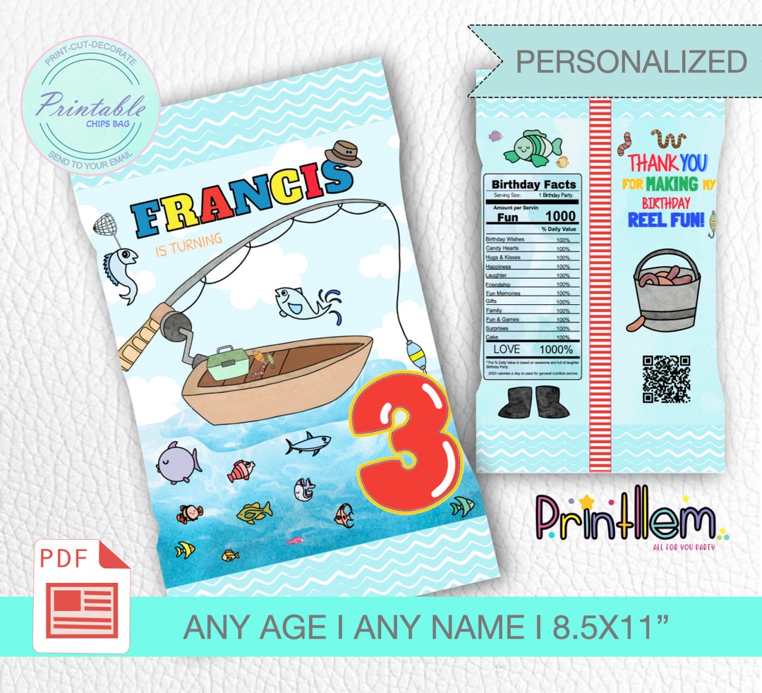Fishing Chips Bag, Printable Fishing Birthday Party Favors ...