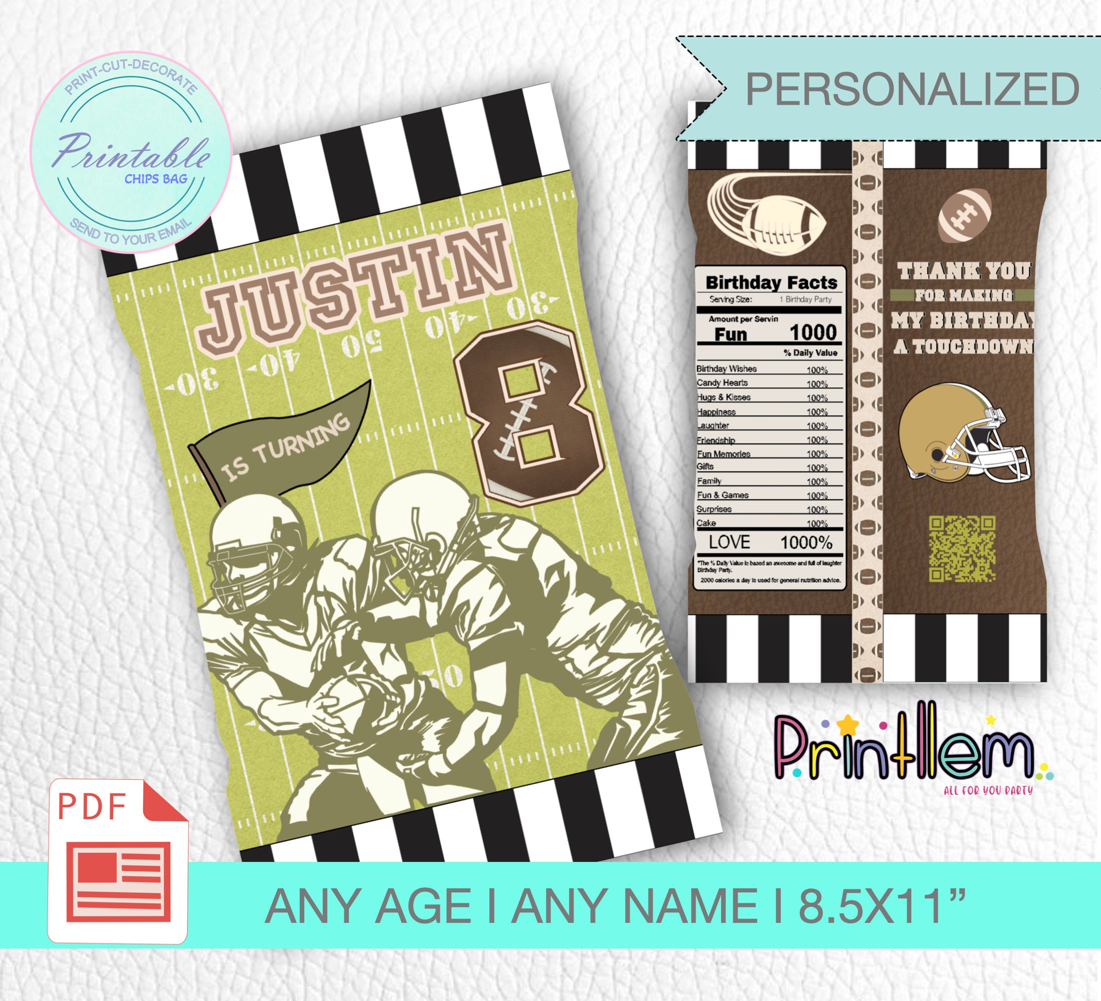 Football Chip Bag Birthday Printable Football Birthday Party Candy Bags ...