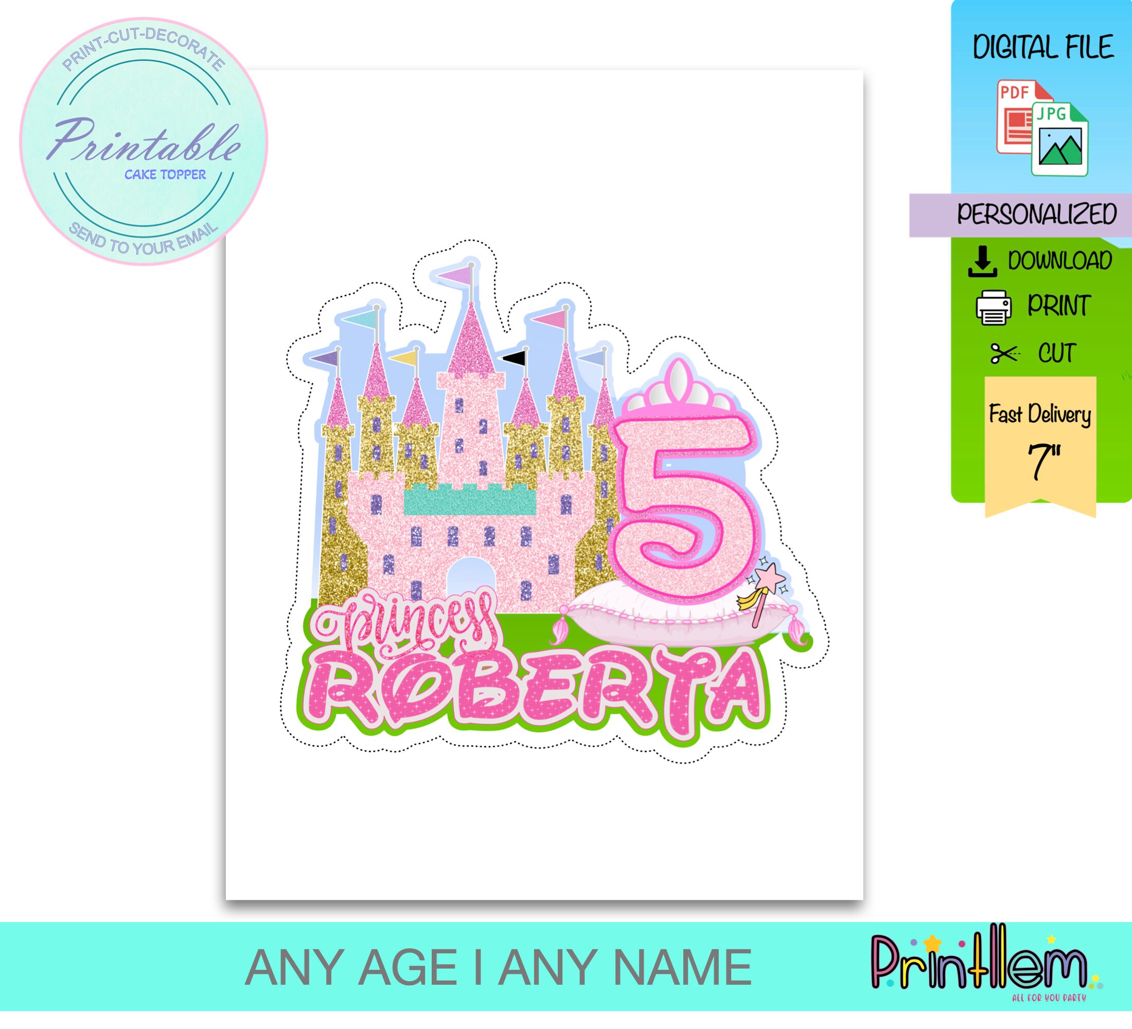 Princess Castle Cake Topper,printable Princess Cake Topper, Princess ...