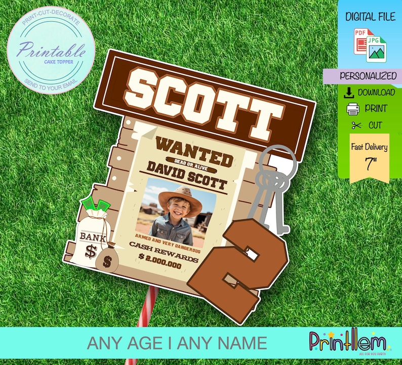Wanted Poster Cake Topper Cowboy Theme Cake Tooper Cowboy Party ...