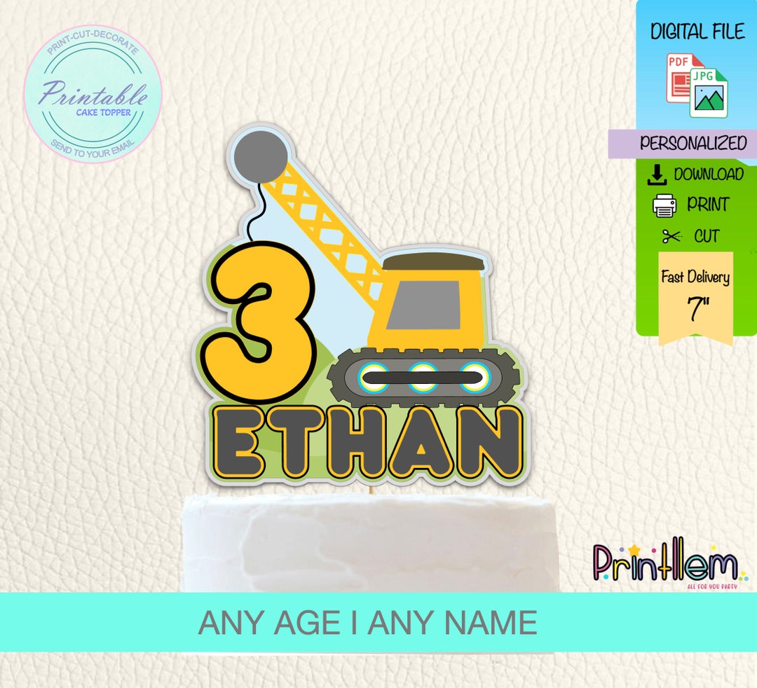 Construction Cake Topper Printable, Personalized Crane Cake Topper ...