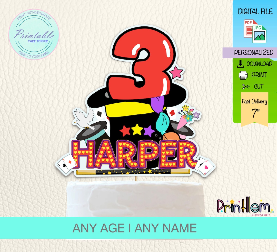 Magic Show Cake Topper Printable Magic Hat Cake Topper Personalized ...