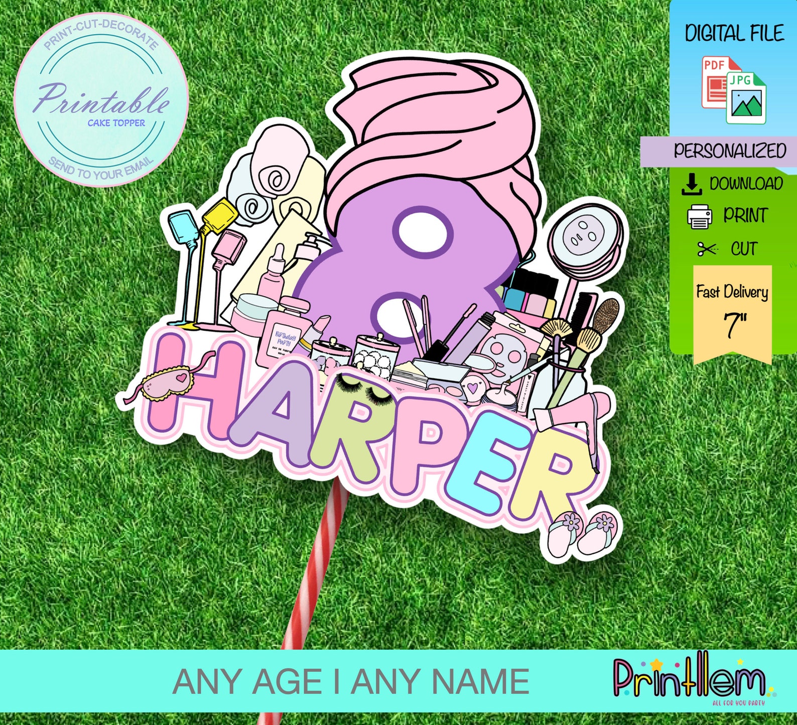 Spa Cake Topper, Spa Birthday Party Printable Cake Topper, Spa Party ...