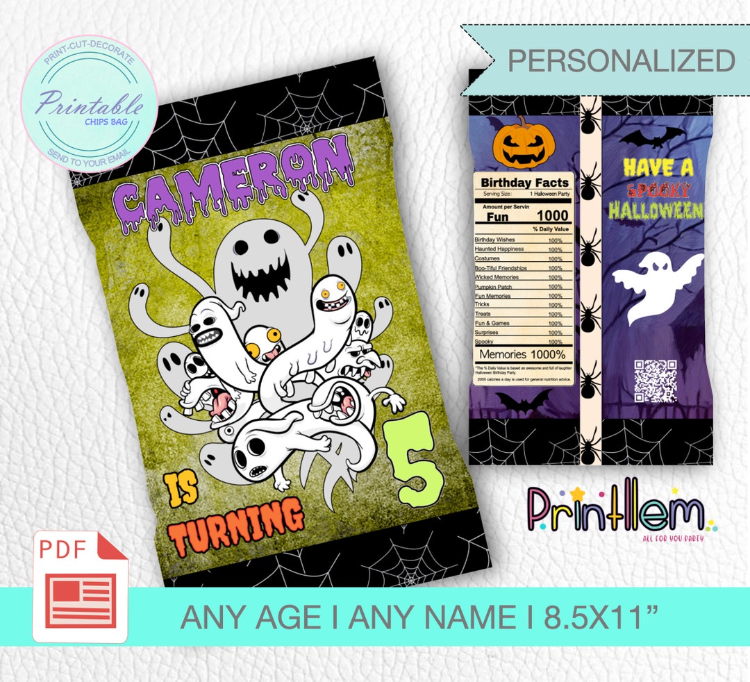 Personalized Halloween Chip Bag Wrapper, Ghost Treat Bag, Printable ...