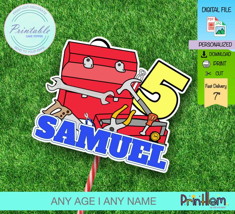 Tool Box Cake Topper Printable Construction Cake Topper Personalized ...
