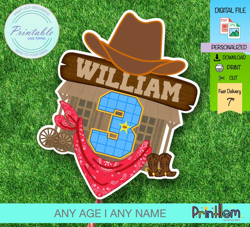 Personalized Cowboy Birthday Cake Topper Wild West Party Decoration ...