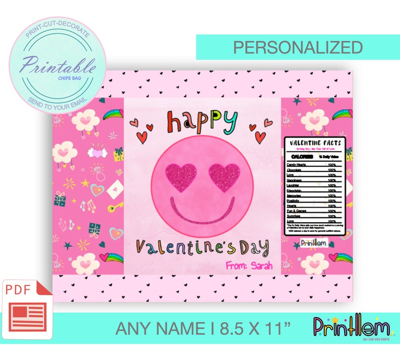 Personalized Valentine's Day Chips Bag: Printable Treat, Printable ...