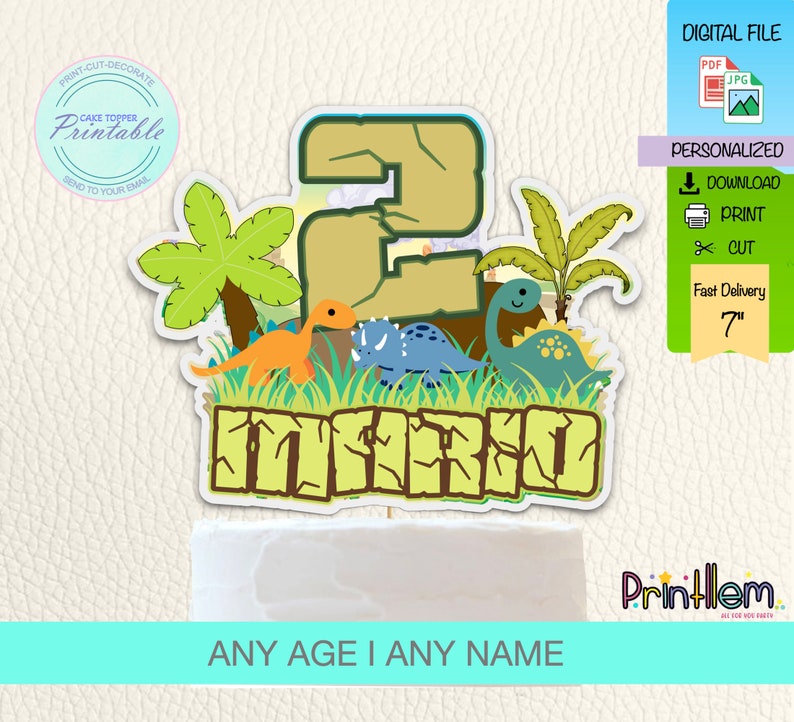 Dinosaur Printable Cake Topper, T-rex Personalized Cake Topper ...