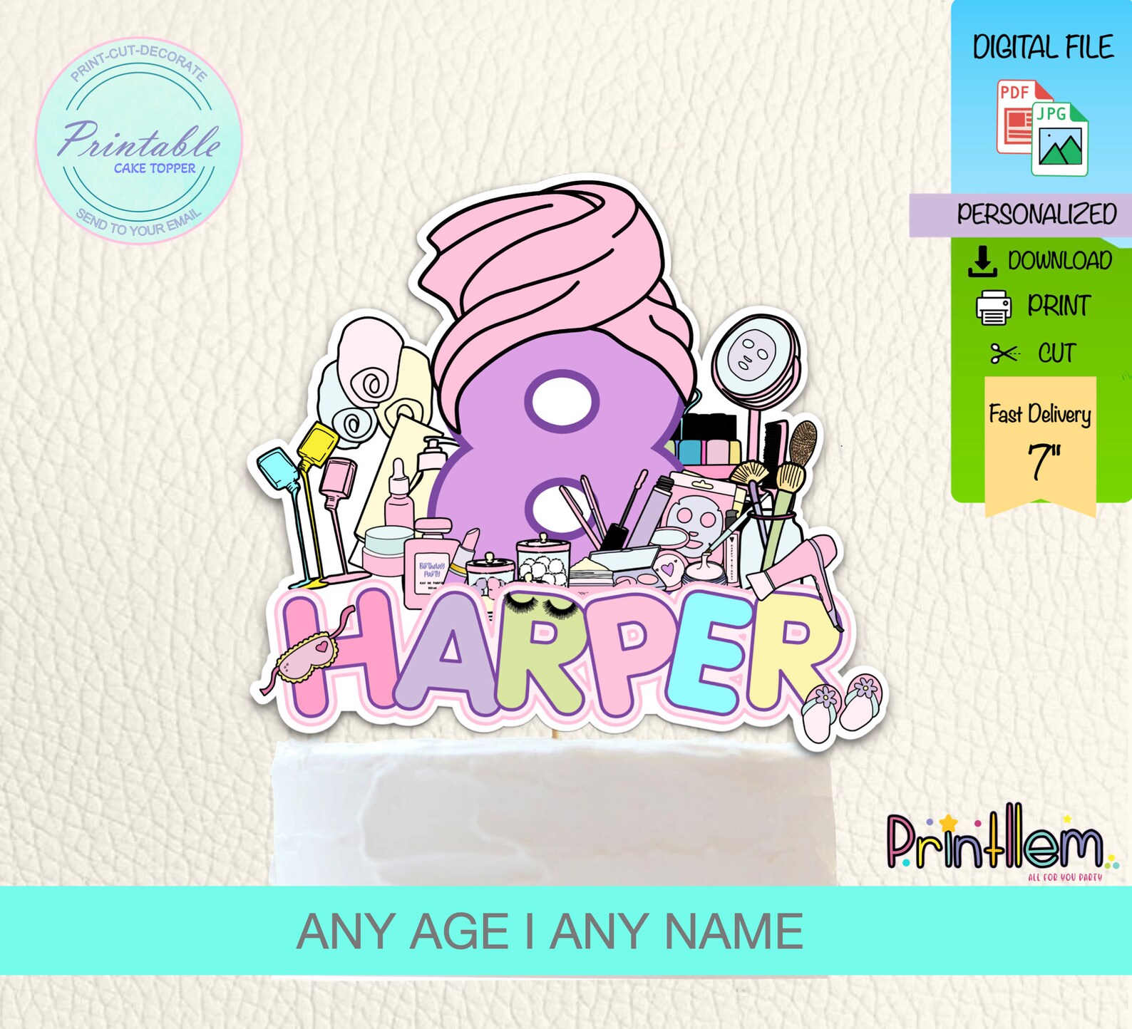 Spa Cake Topper, Spa Birthday Party Printable Cake Topper, Spa Party ...