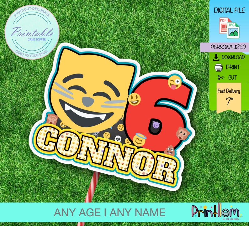 Personalized Emoji Cake Topper: Printable Birthday Decoration Party ...