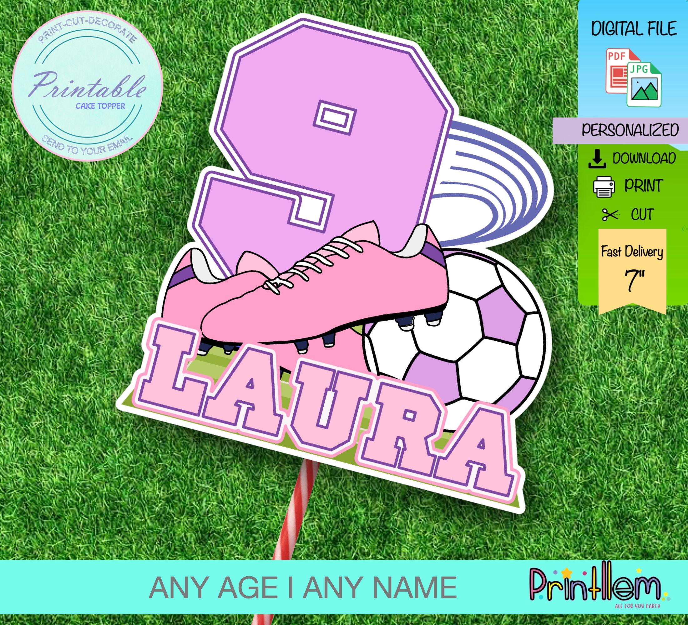 Printable Cake Topper Soccer Girl Personalized Soccer Pink Cake Topper ...
