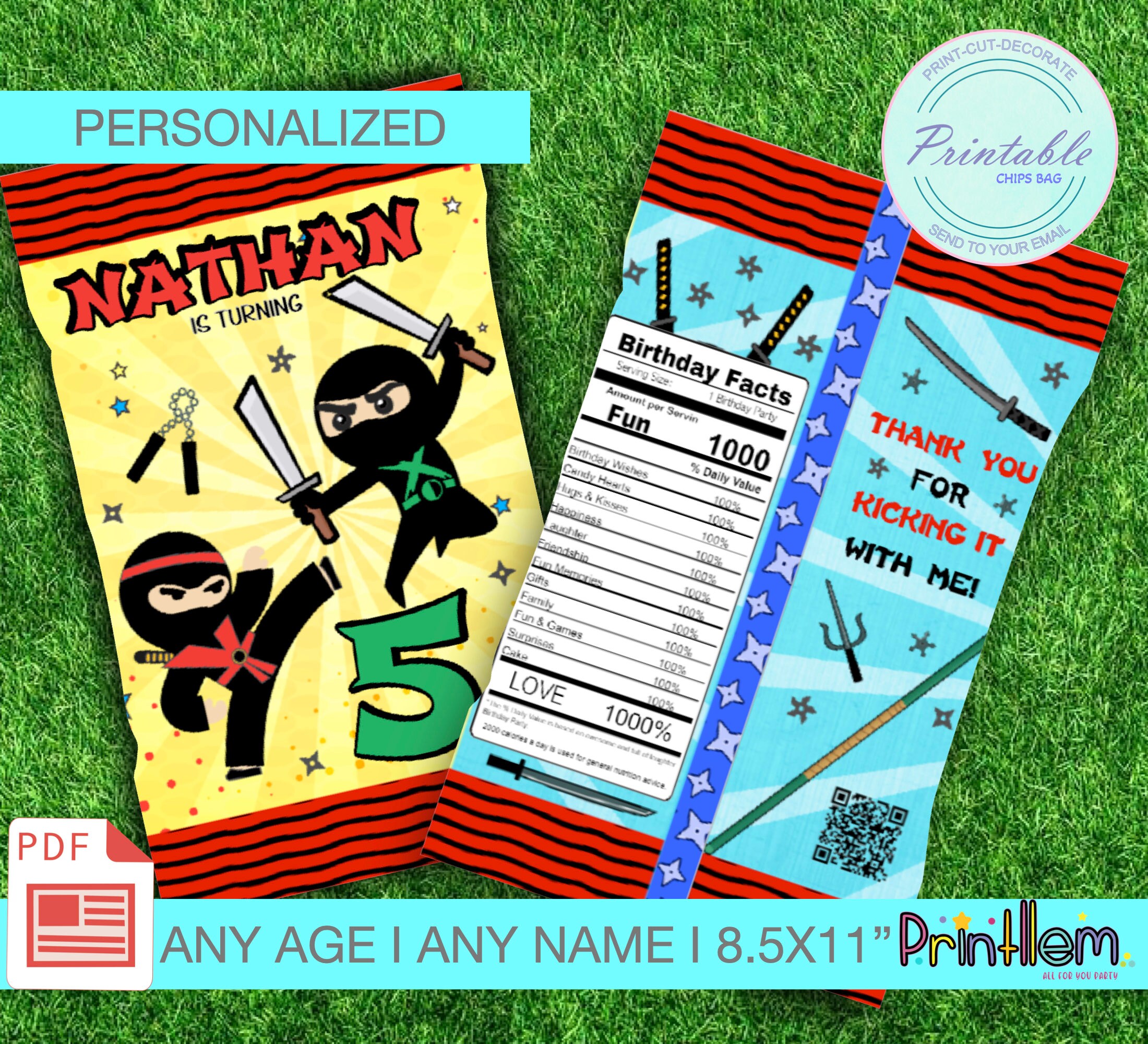 Ninja Chip Bag Label Warrior Spy Ninja Birthday Party Favors, Printable ...