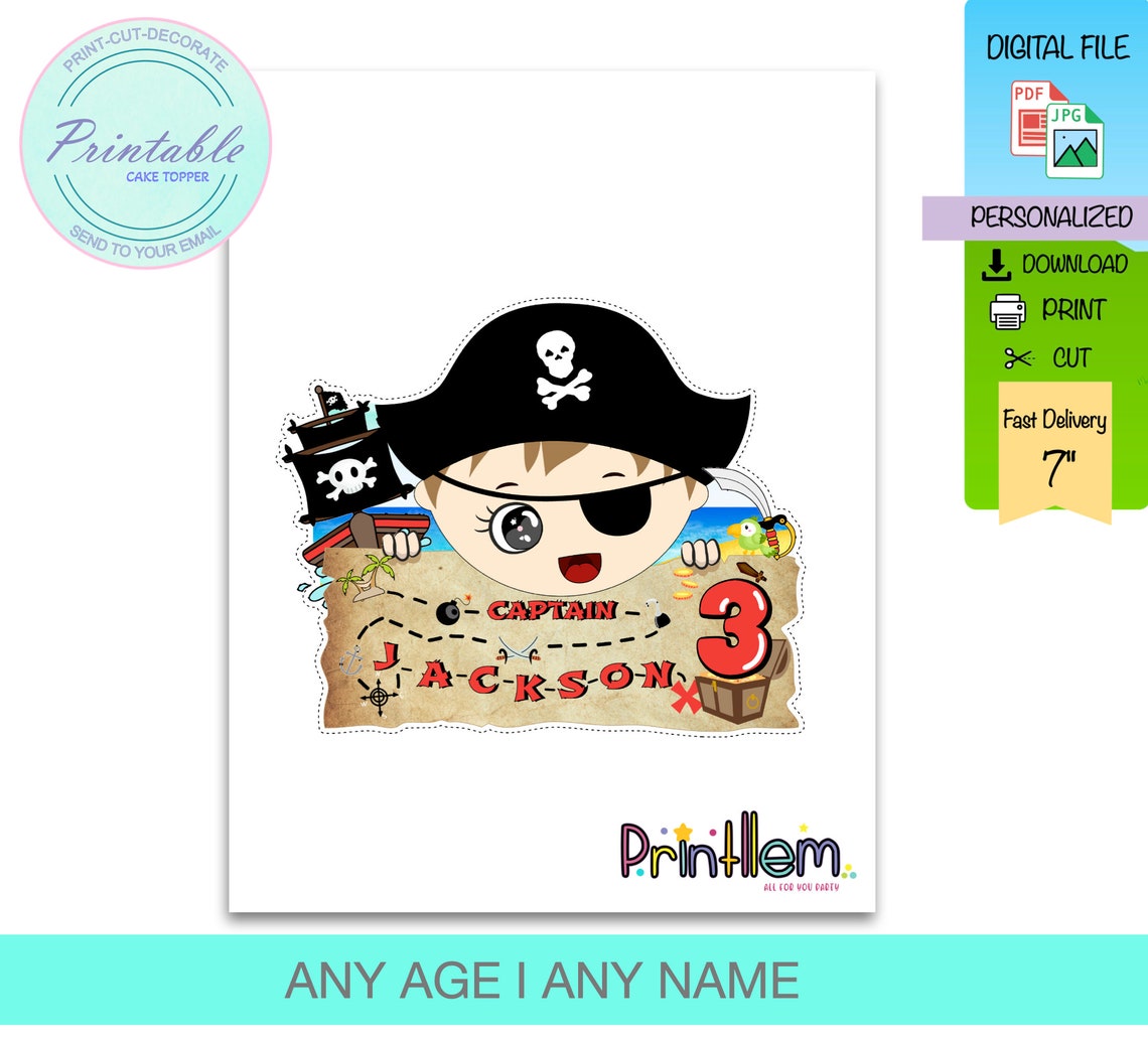 Pirate Cake Topper, Printable Pirate Cake Decorations, Birthday Party ...
